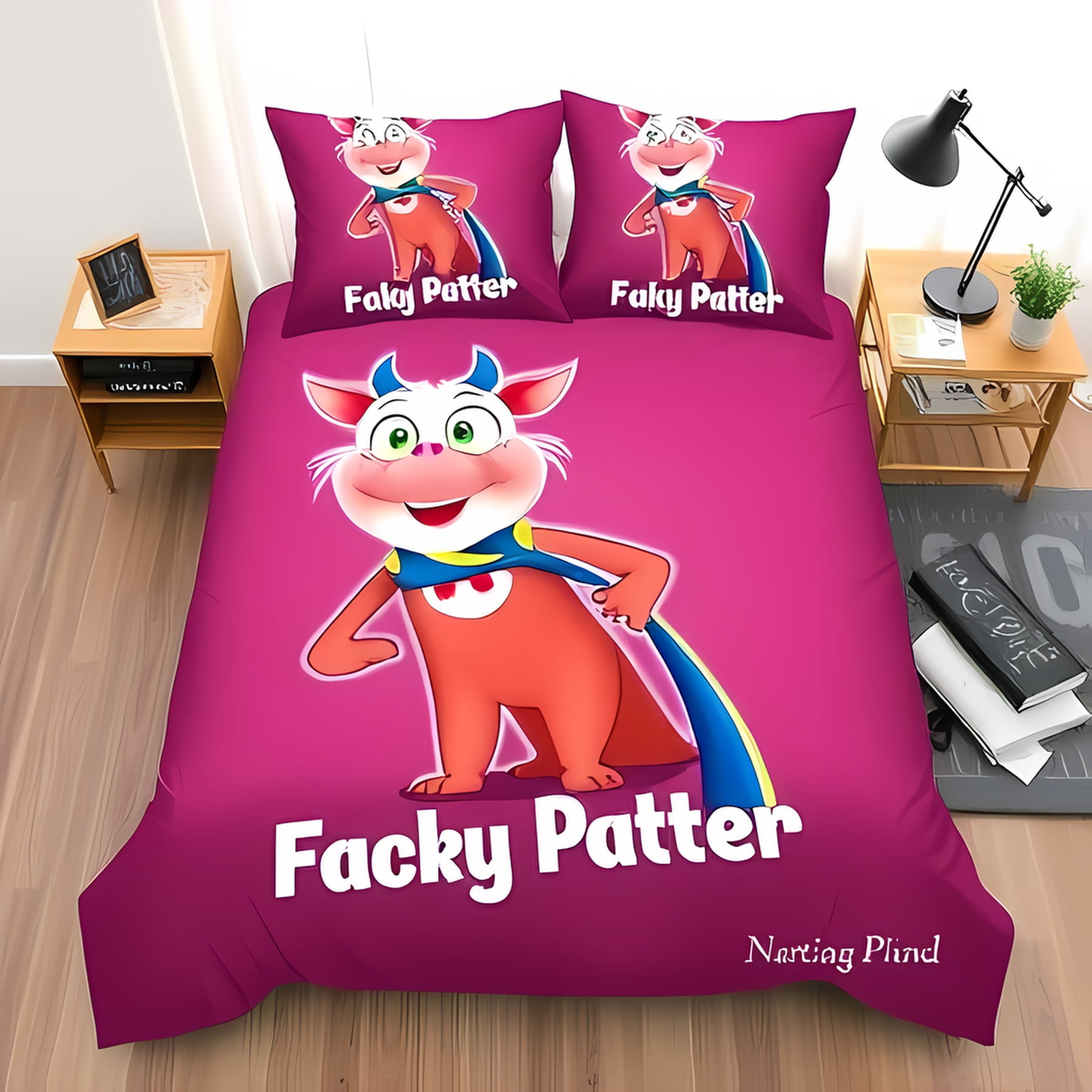 Vibrant 3-Piece Facky Patter Duvet Cover & Pillowcase Set - Fun Cartoon ...
