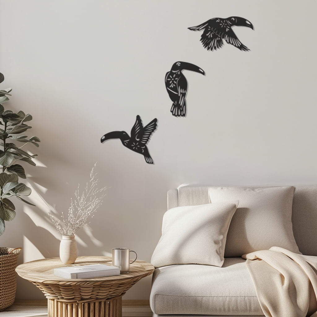 Vibrant 3-Piece Flying Parrot Metal Wall Decor Set, Tropical Bird ...