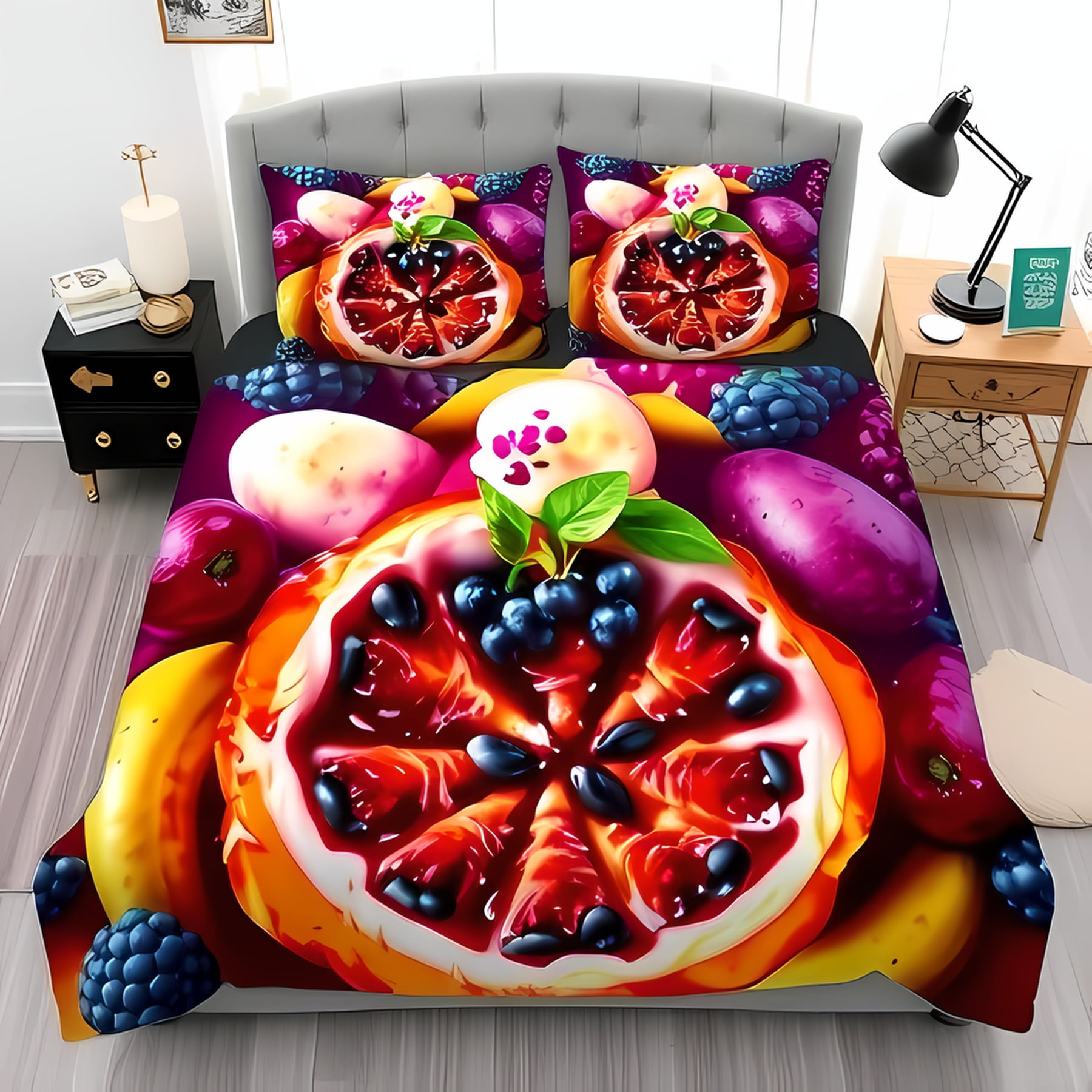 Vibrant 3-Piece Fruit-Themed Duvet Cover & Pillowcase Set - Citrus ...