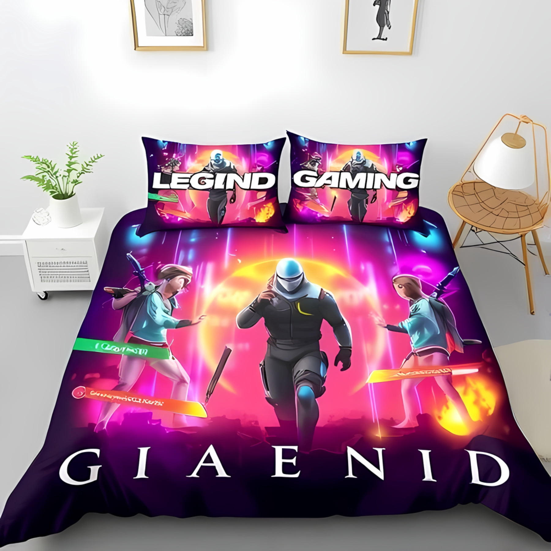 Vibrant 3-Piece Gaming Duvet Cover Set - Futuristic Design with ...