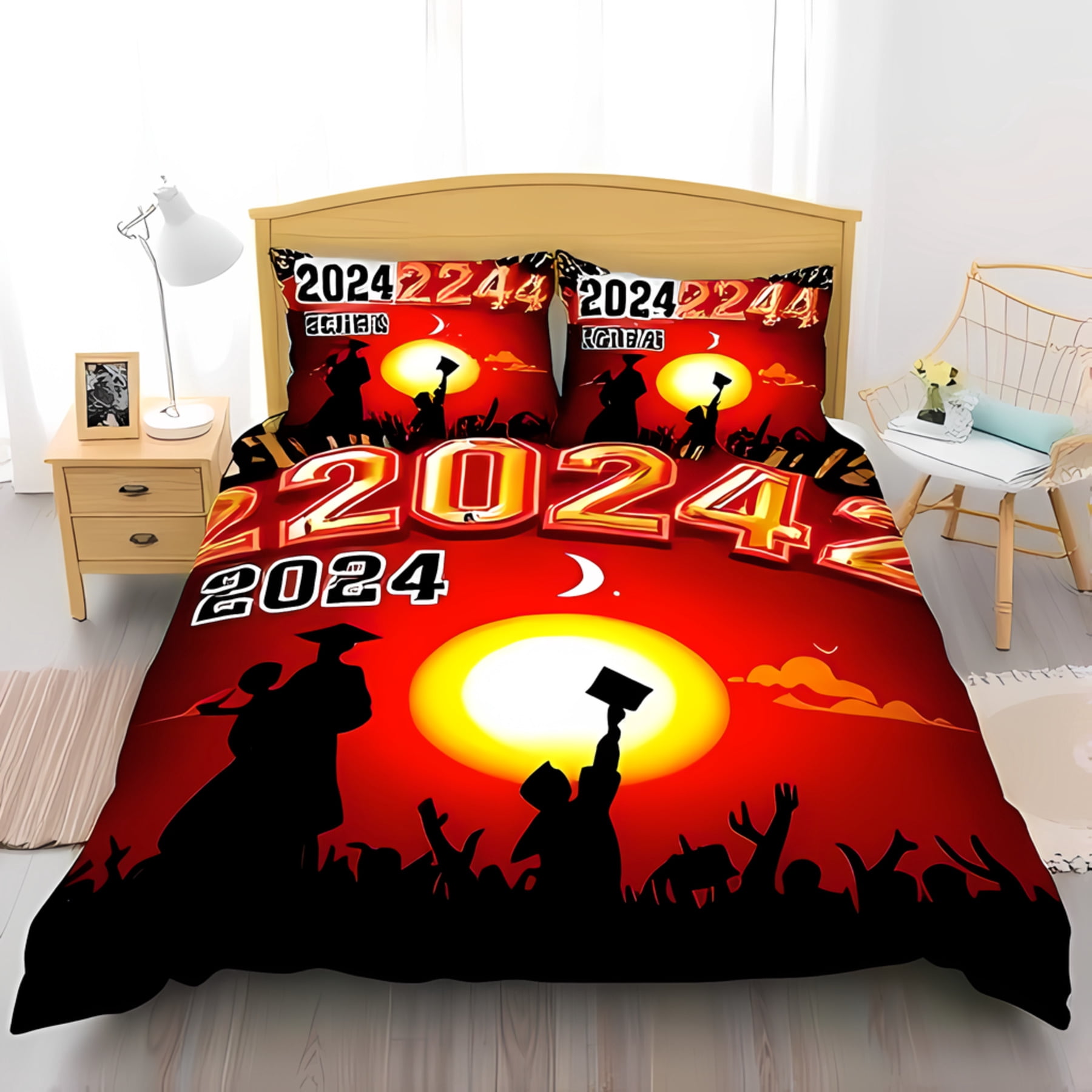 Vibrant 3-Piece Graduation Duvet Cover Set - Celebrate Success with Red ...