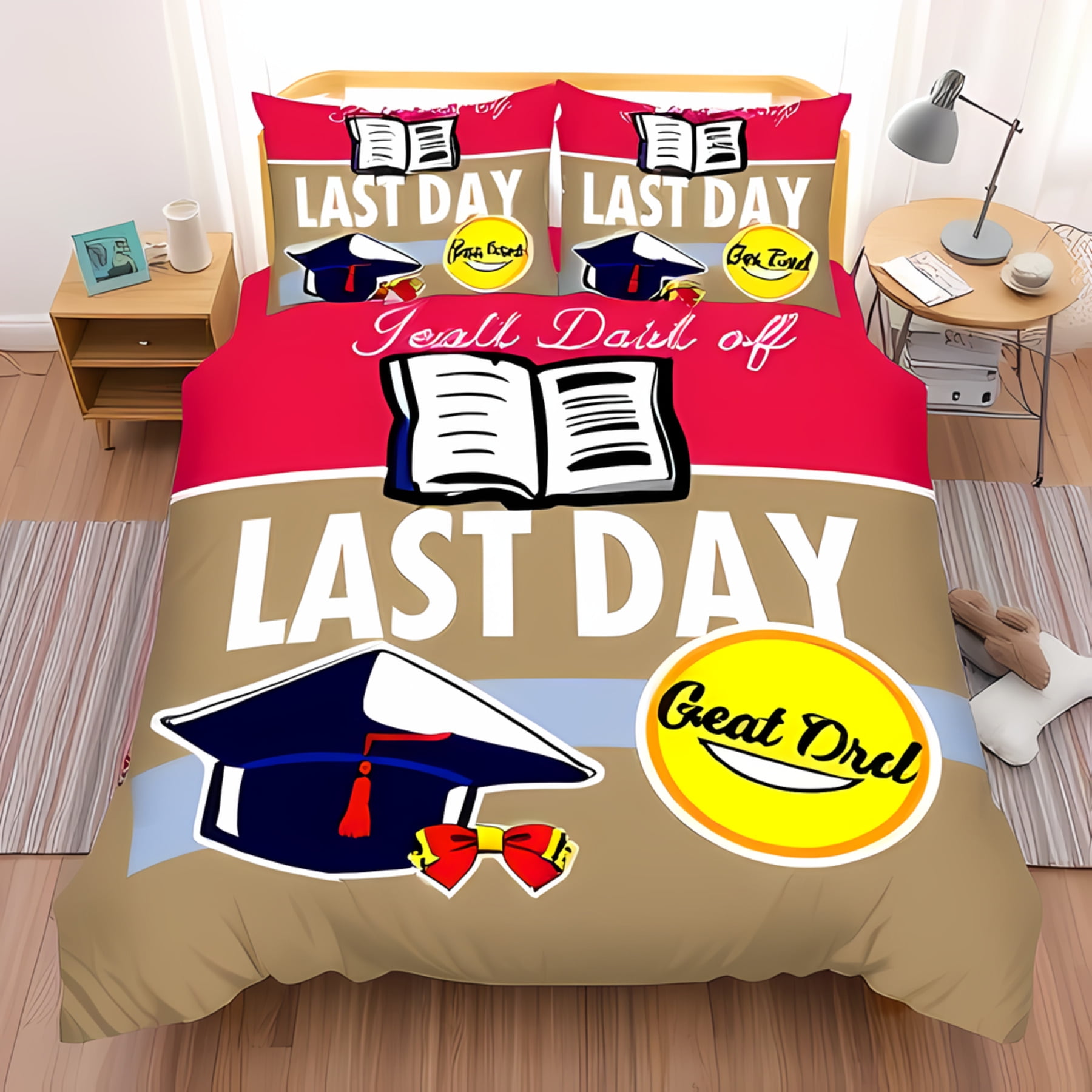 Vibrant 3-Piece Graduation Duvet Cover Set - " LAST DAY " Design with ...
