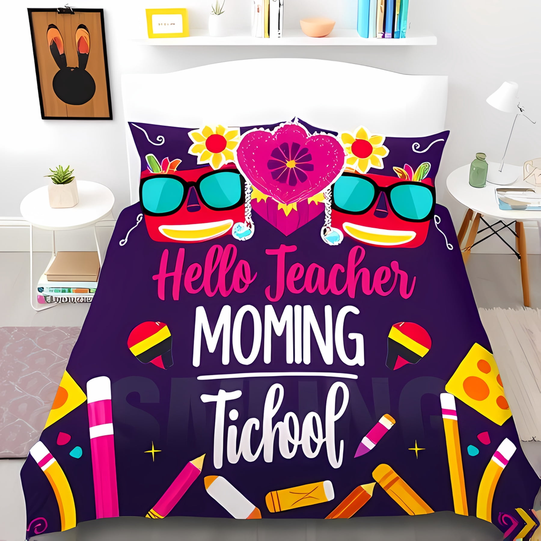 Vibrant 3-Piece Purple Duvet Cover & Pillowcase Set for Teacher Moms ...