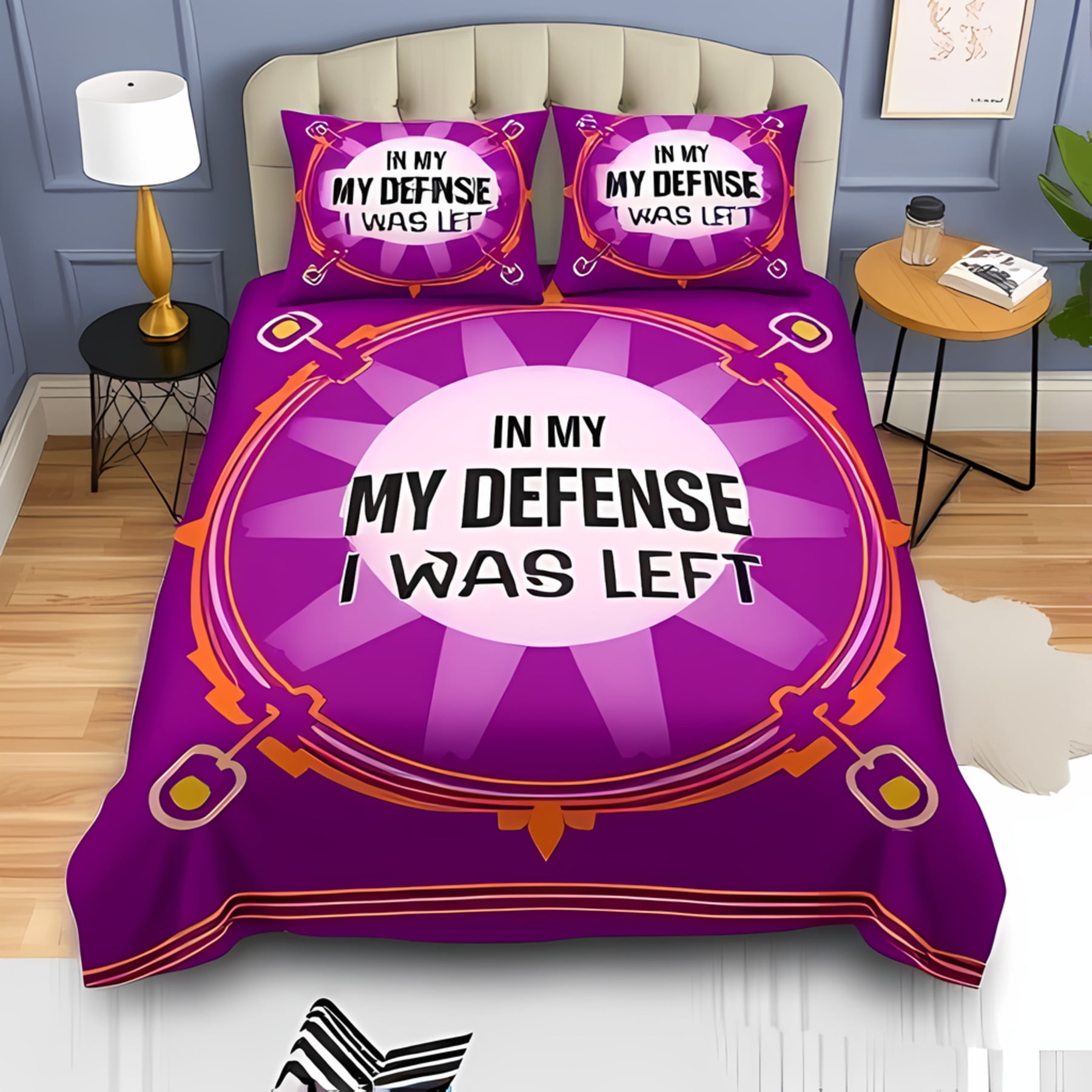 Vibrant 3-Piece Purple Duvet Cover Set with Bold Circular Motto " In My ...