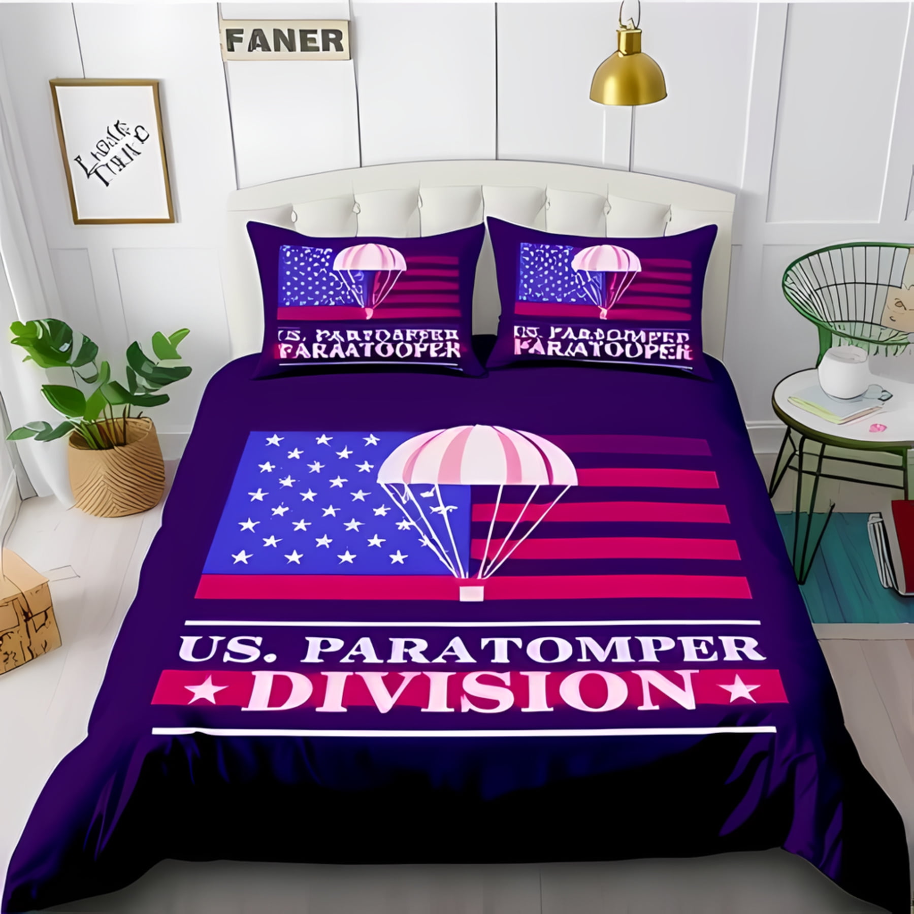 Vibrant 3-Piece Purple Duvet Cover Set with Bold Graphic & Pink ...