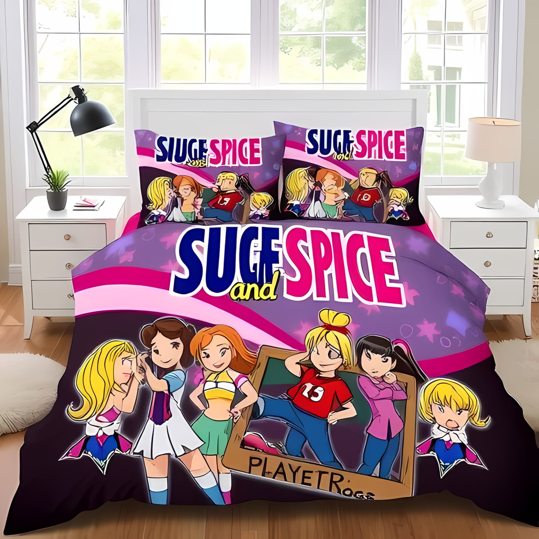 Vibrant 3-Piece Purple & Pink Duvet Cover Set with Cheerleader ...