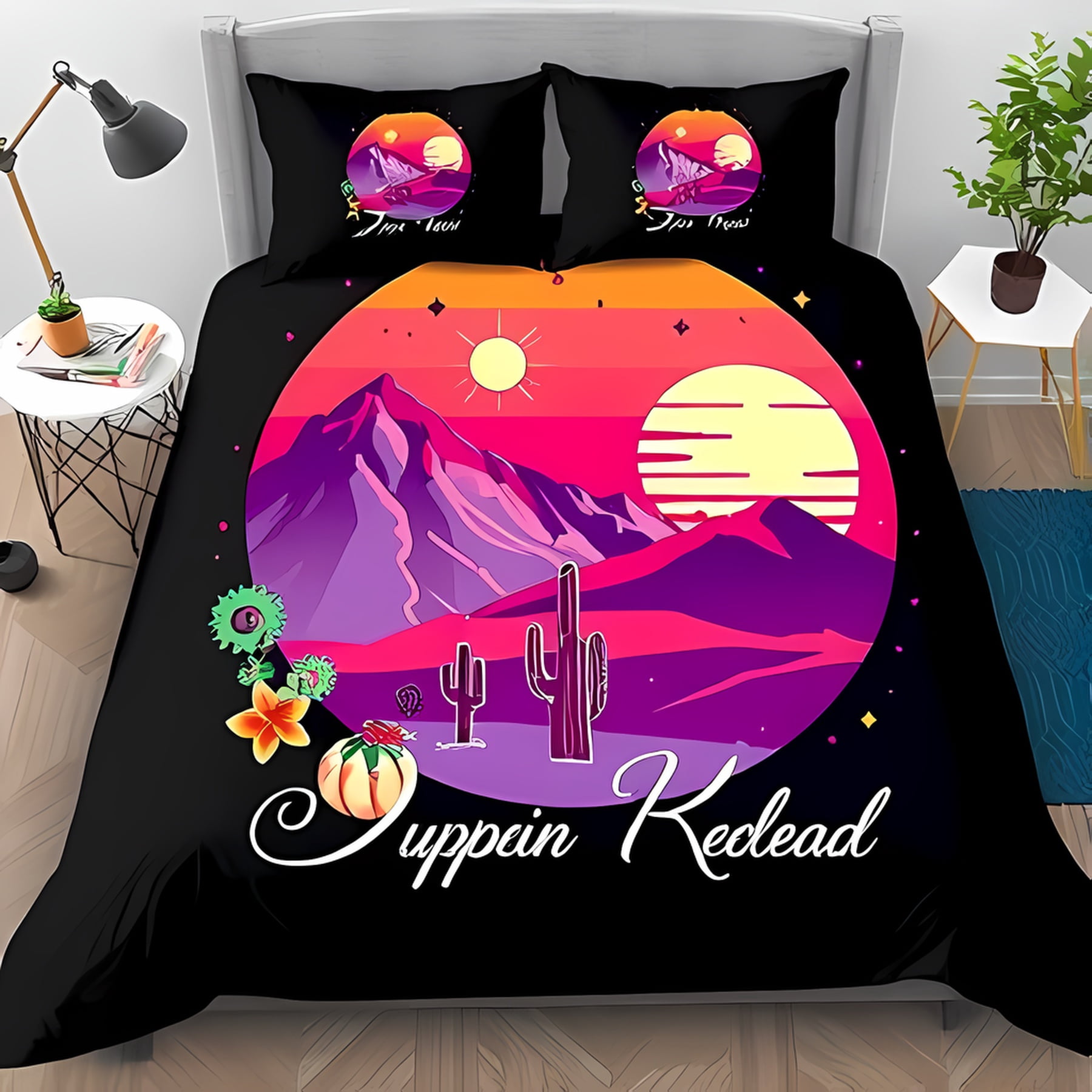 Vibrant 3-Piece Retro-Futuristic Desert Bedding Set - Duvet Cover ...