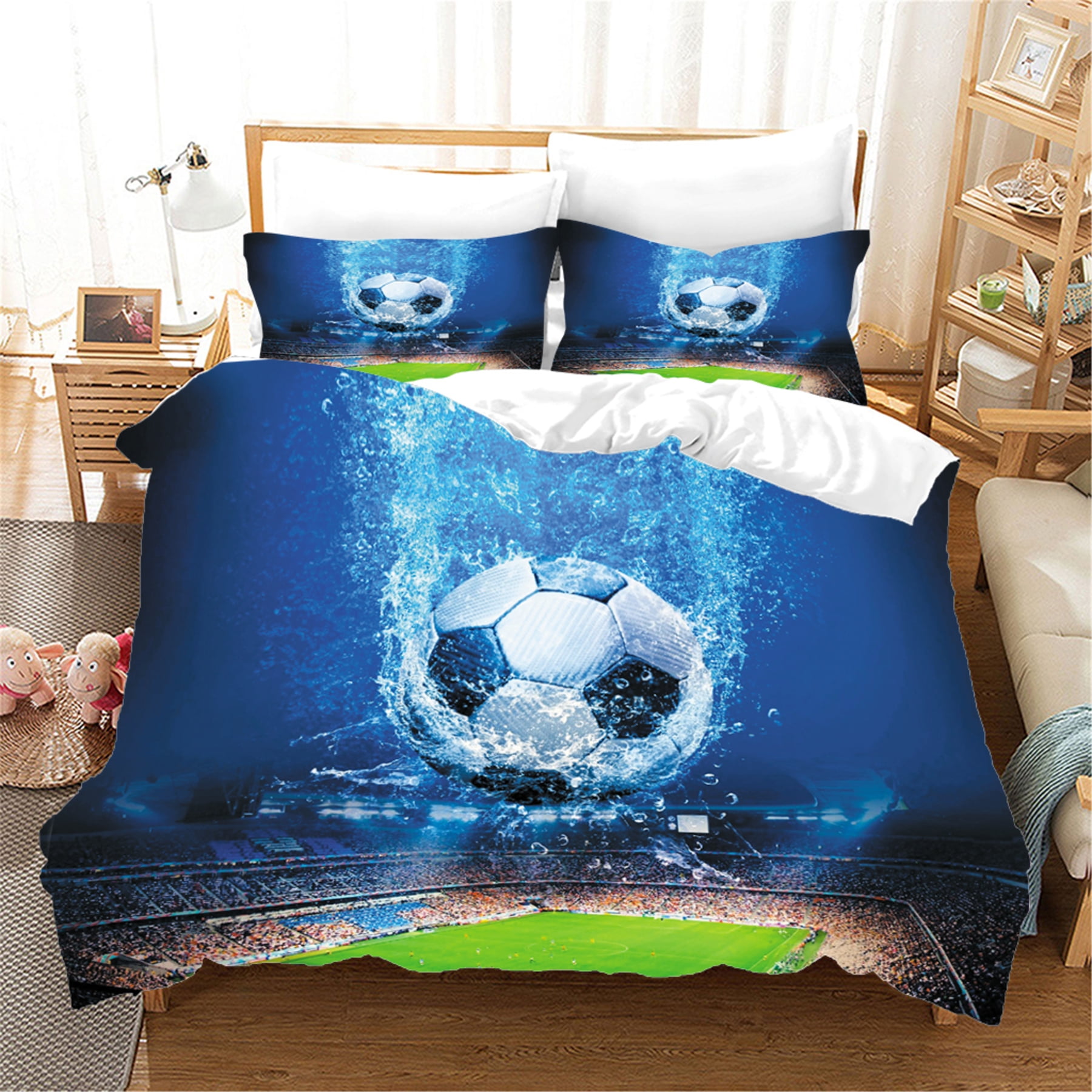 Vibrant 3-Piece Soccer Themed Duvet Cover Set - Stadium Design Perfect ...