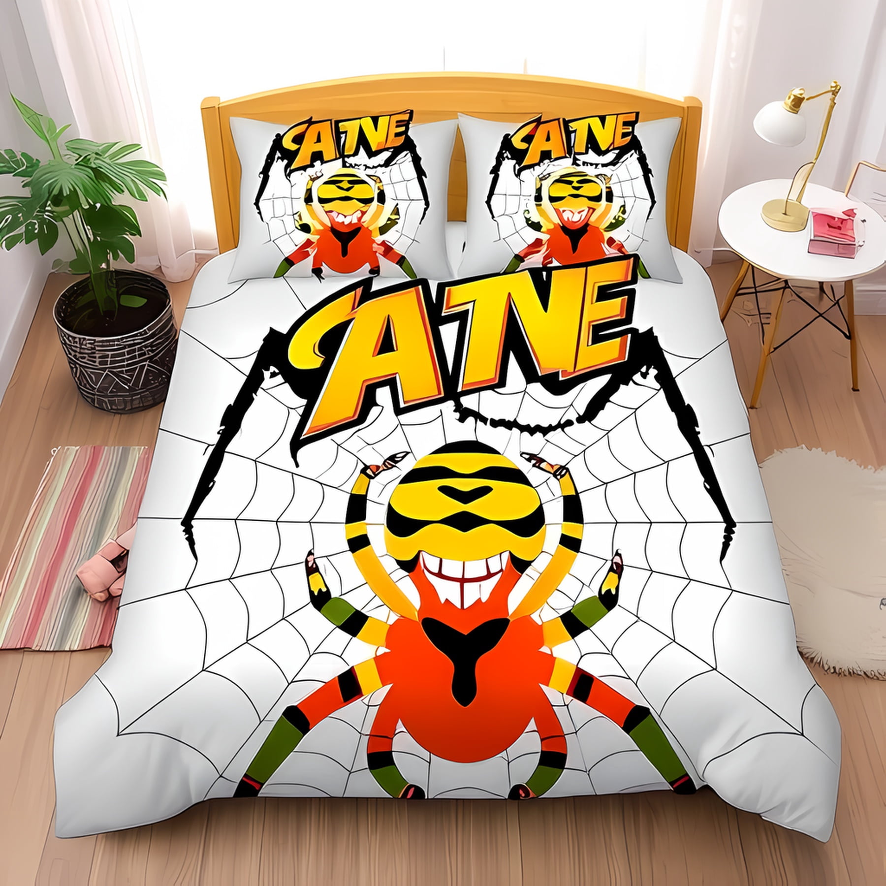 Vibrant 3-Piece Spider Duvet Cover & Pillowcase Set - Whimsical Cartoon ...