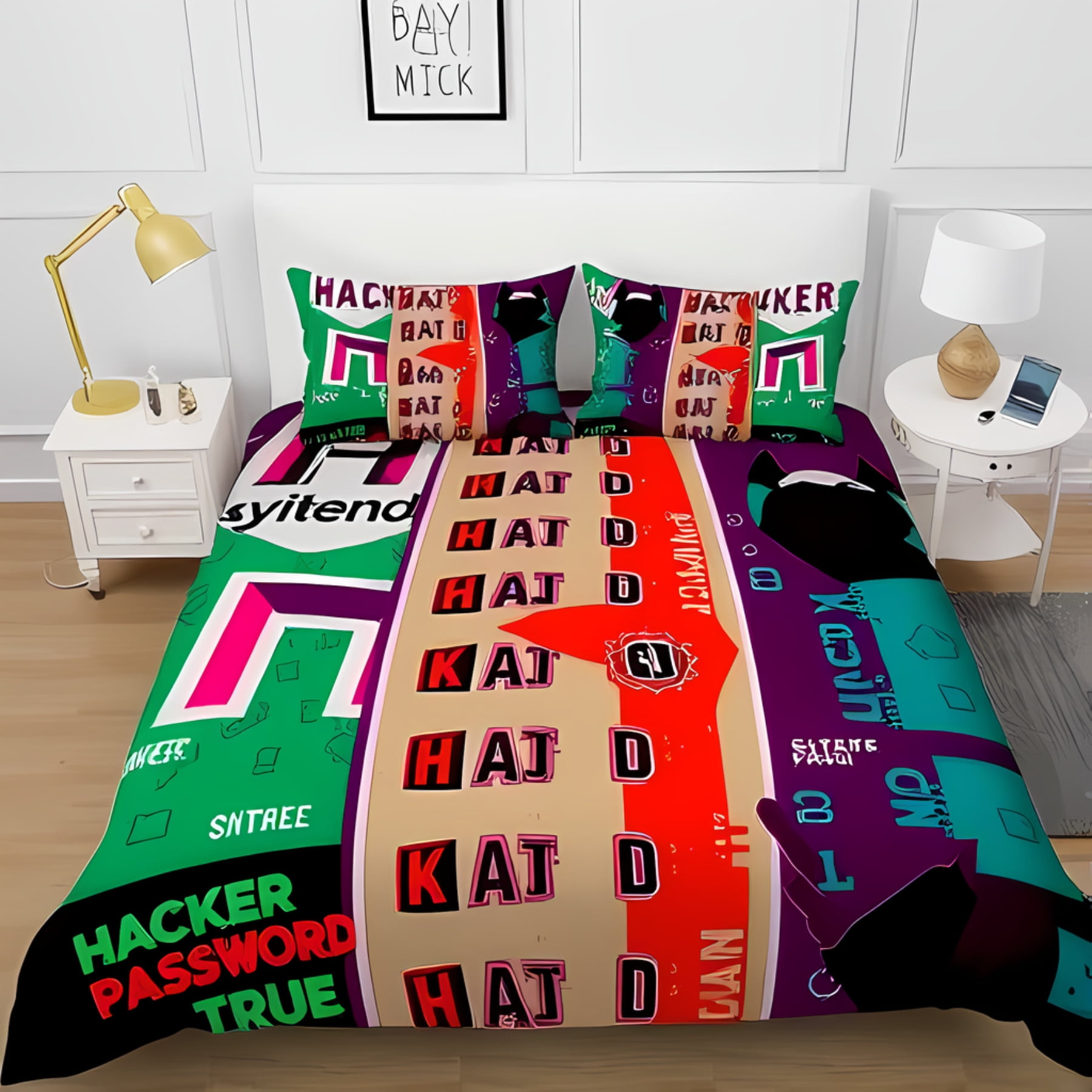 Vibrant 3-Piece Tech Inspired Duvet Cover Set - Modern Patchwork Design ...