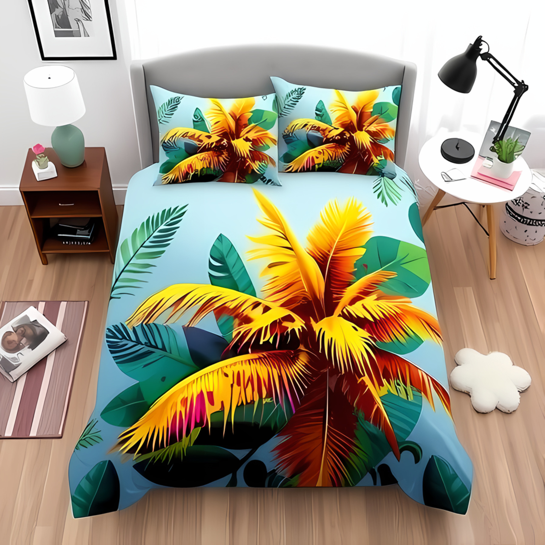 Vibrant 3-Piece Tropical Tree Duvet Cover Set with Matching Pillows ...