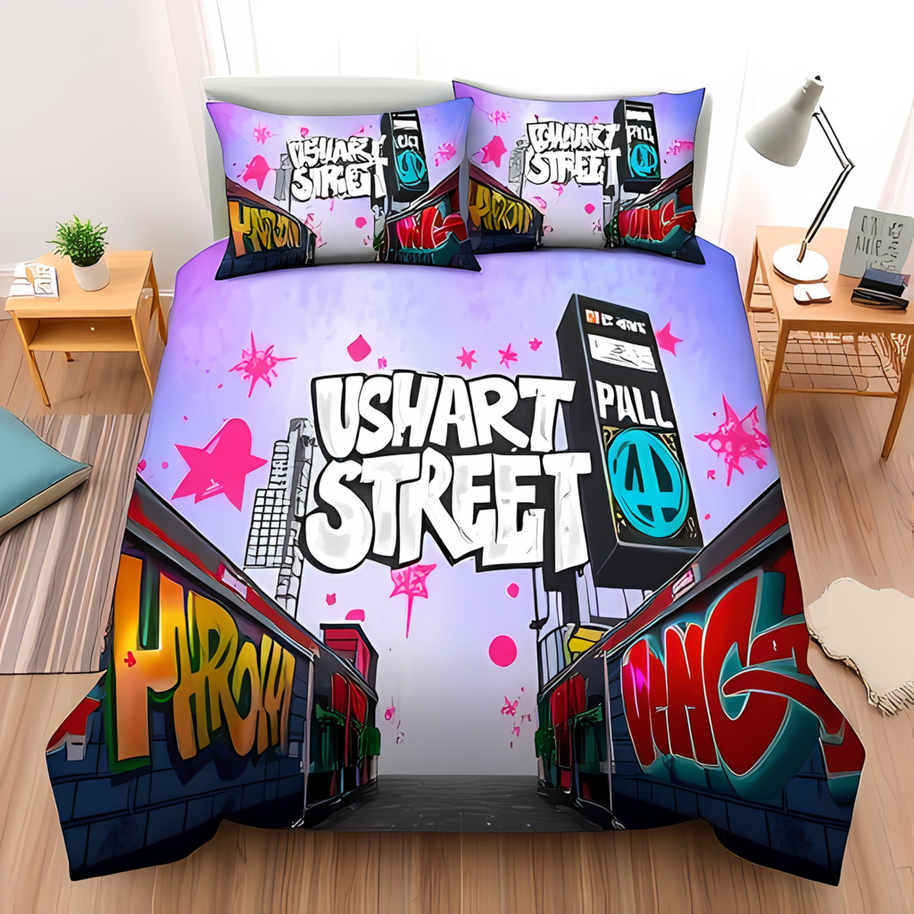 Vibrant 3-Piece Urban Streetscape Duvet Cover & Pillowcase Set ...