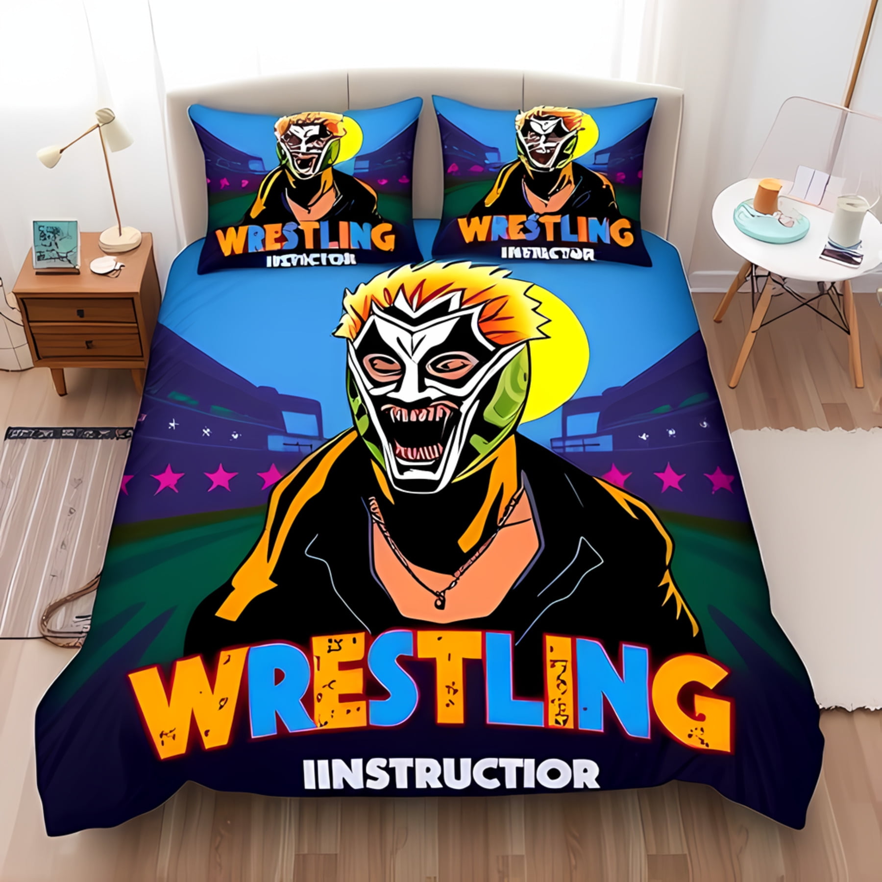 Vibrant 3-Piece Wrestling Duvet Cover Set with Lucha Libre Mask Design ...
