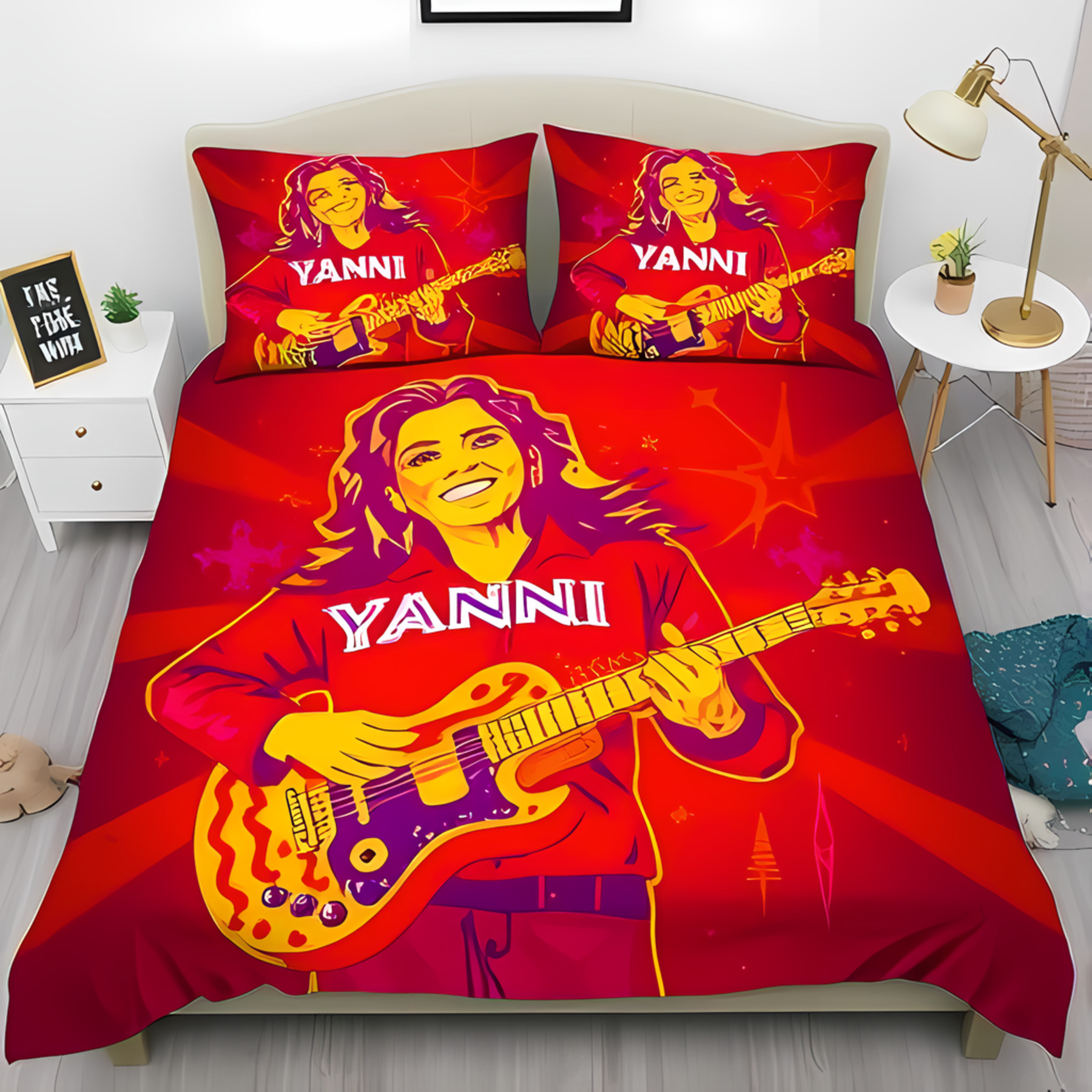 Vibrant 3-Piece Yanni Electric Guitar Duvet Cover Set - Bold Pop-Art ...
