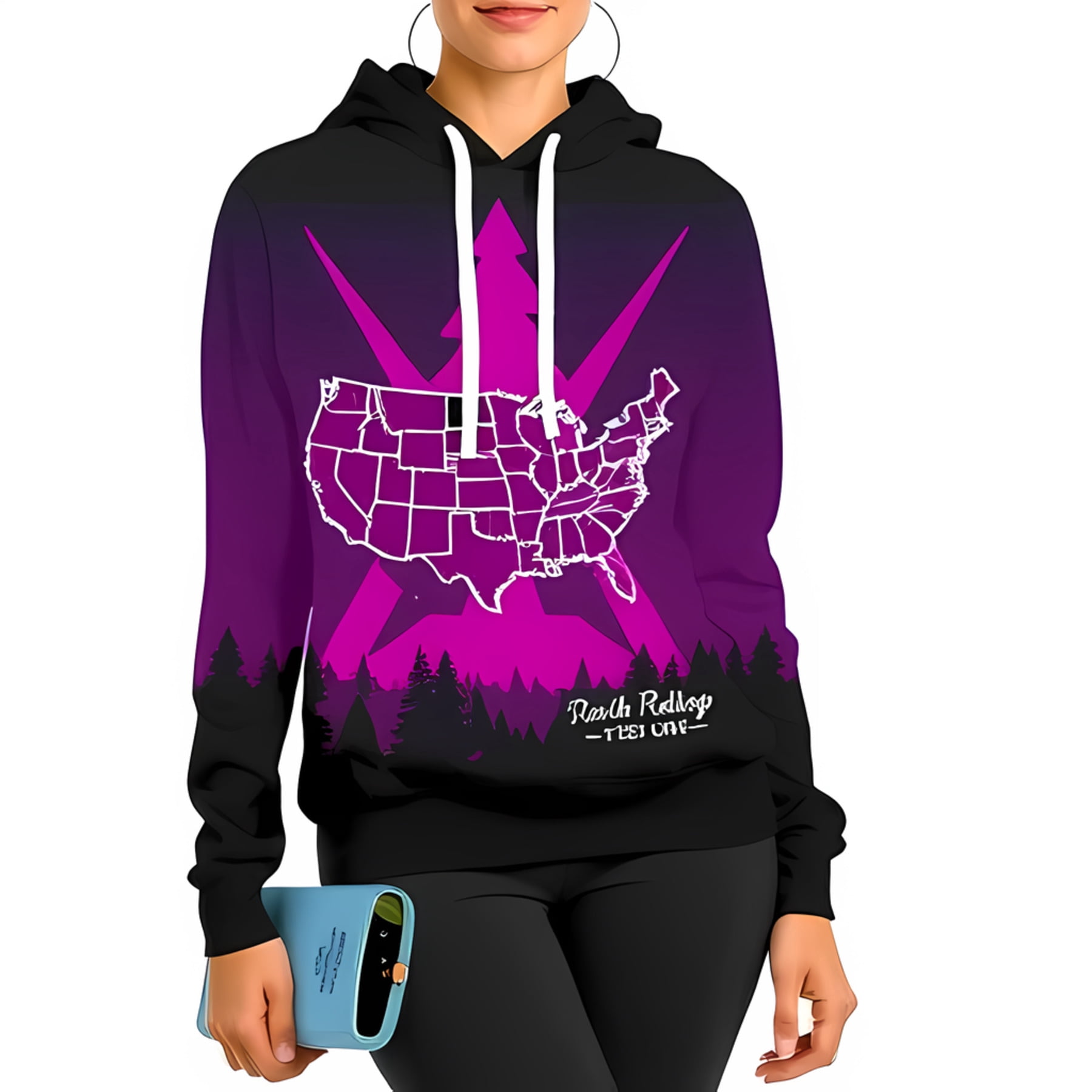 Vibrant 3D Black Hoodie with Gradient Purple Background Pink USA Map ...