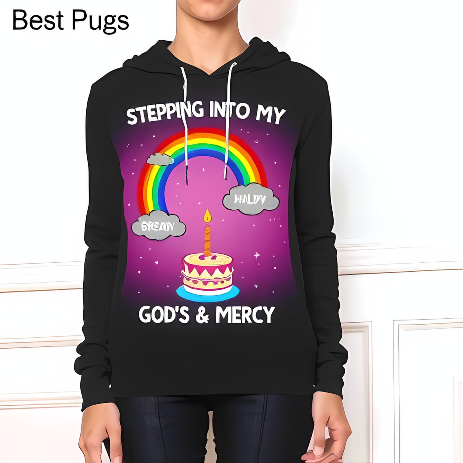 Vibrant 3D Black Hoodie with Rainbow Cake Design - Celebrate Growth ...