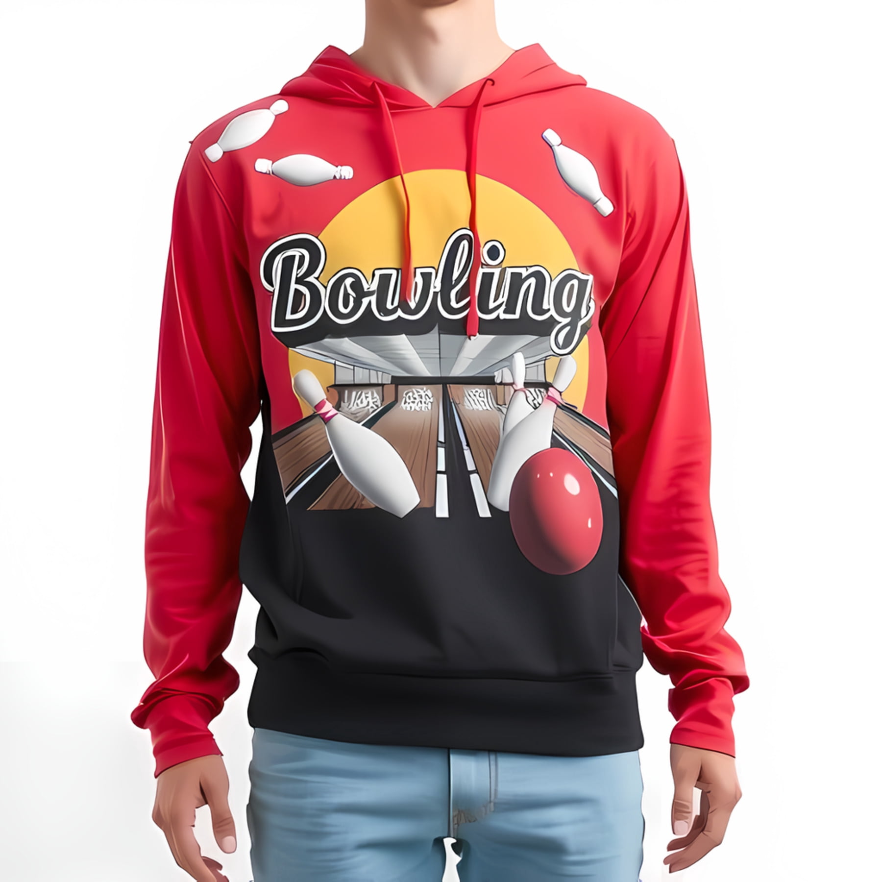 Vibrant 3D Bowling Hoodie - Red & Black Color Scheme with Playful ...