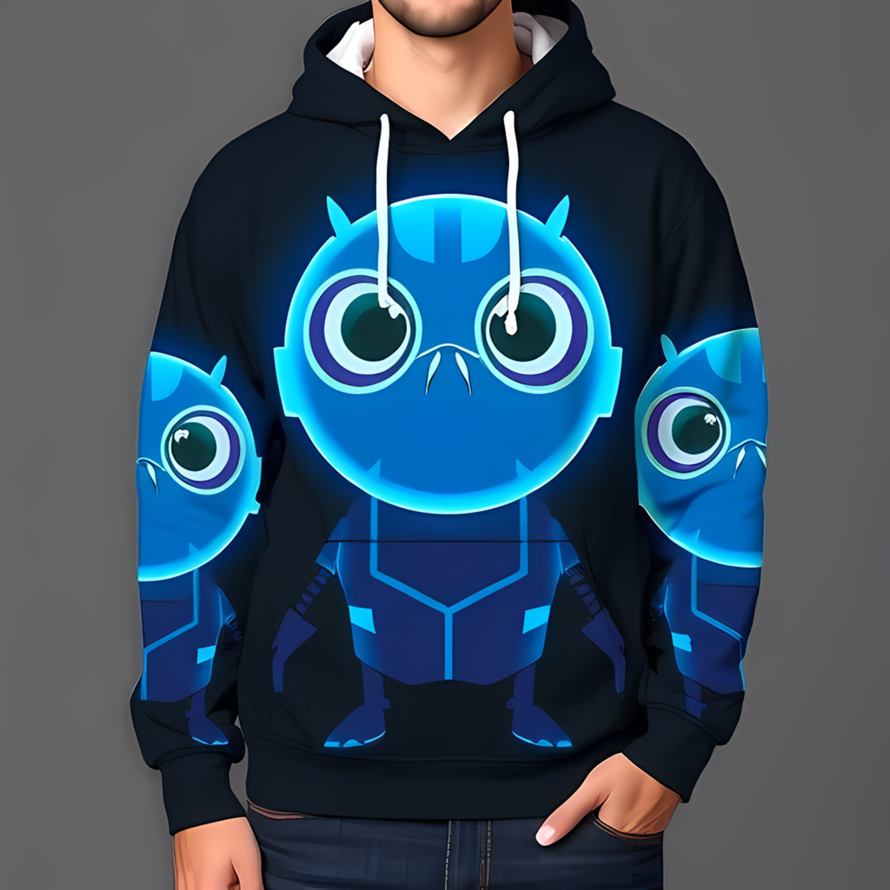 Vibrant 3D Cartoon Character Hoodie - Ethereal Blue Creature Design ...