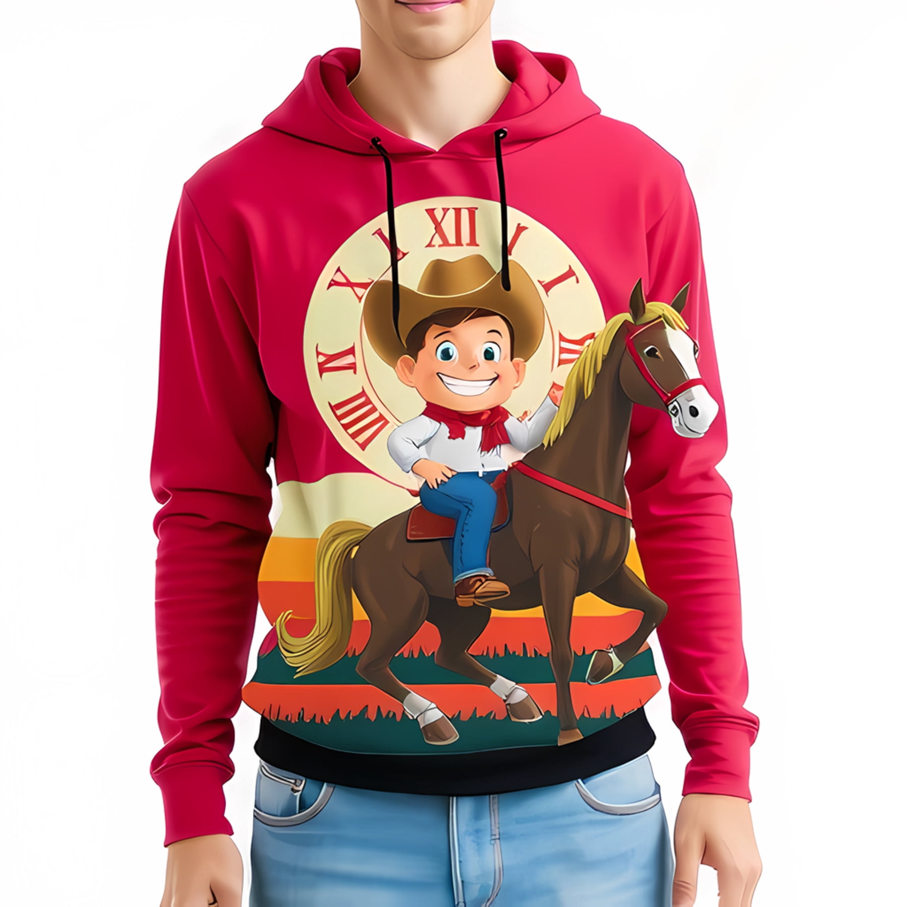 Vibrant 3D Cartoon Cowboy Hoodie - Playful Design with Horse ...