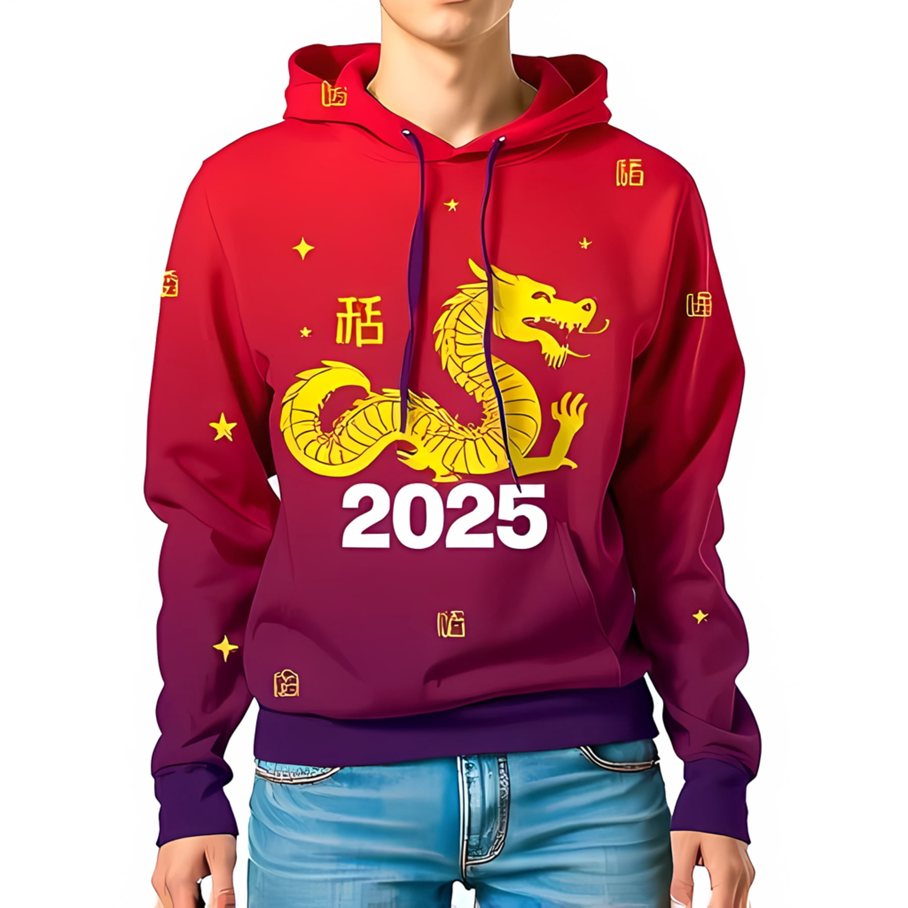 Vibrant 3D Dragon Hoodie for Year of the Dragon 2025 - Red & Burgundy ...