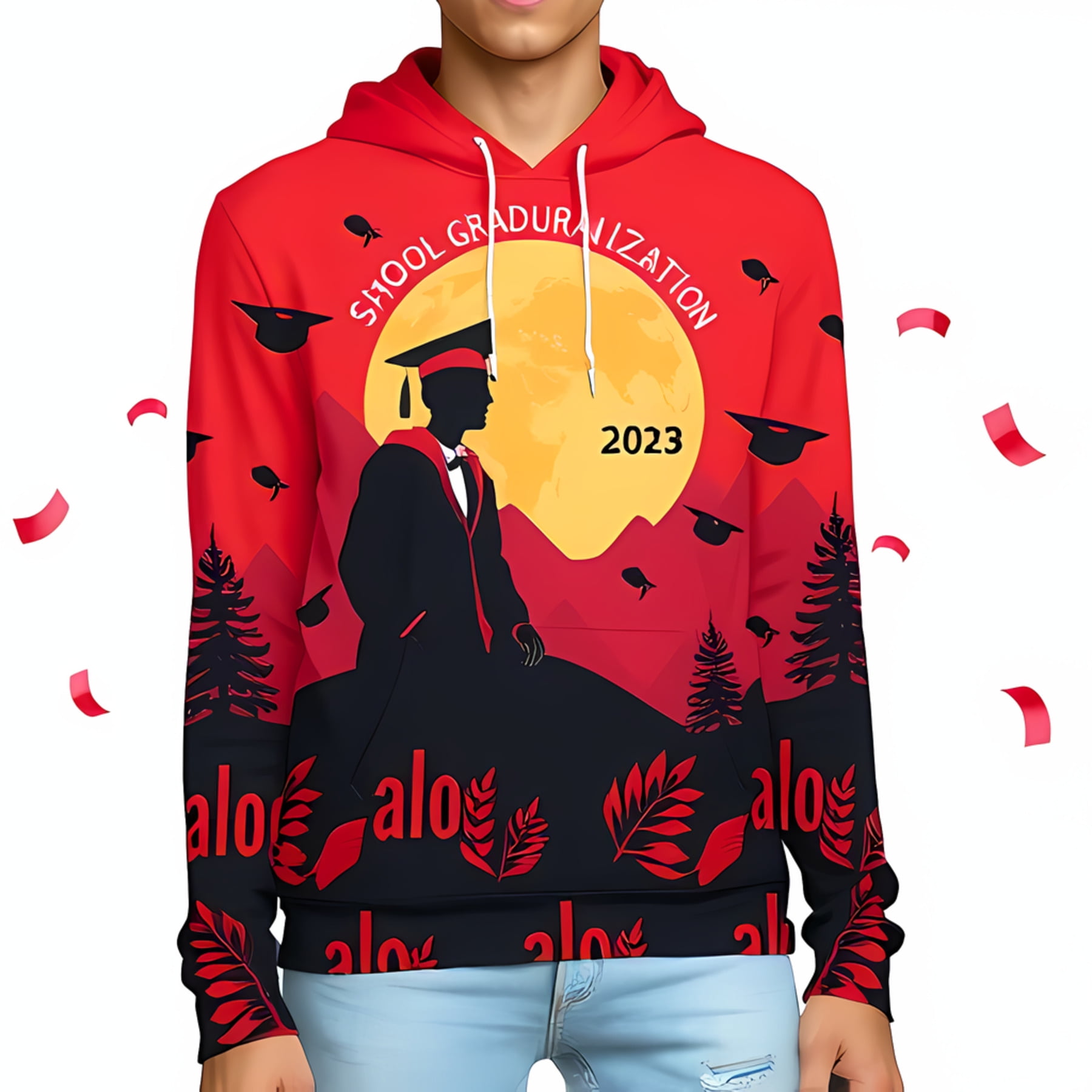 Vibrant 3D Graduation Hoodie for Men - "SCHOOL GRADUATILIZATION 2023 ...