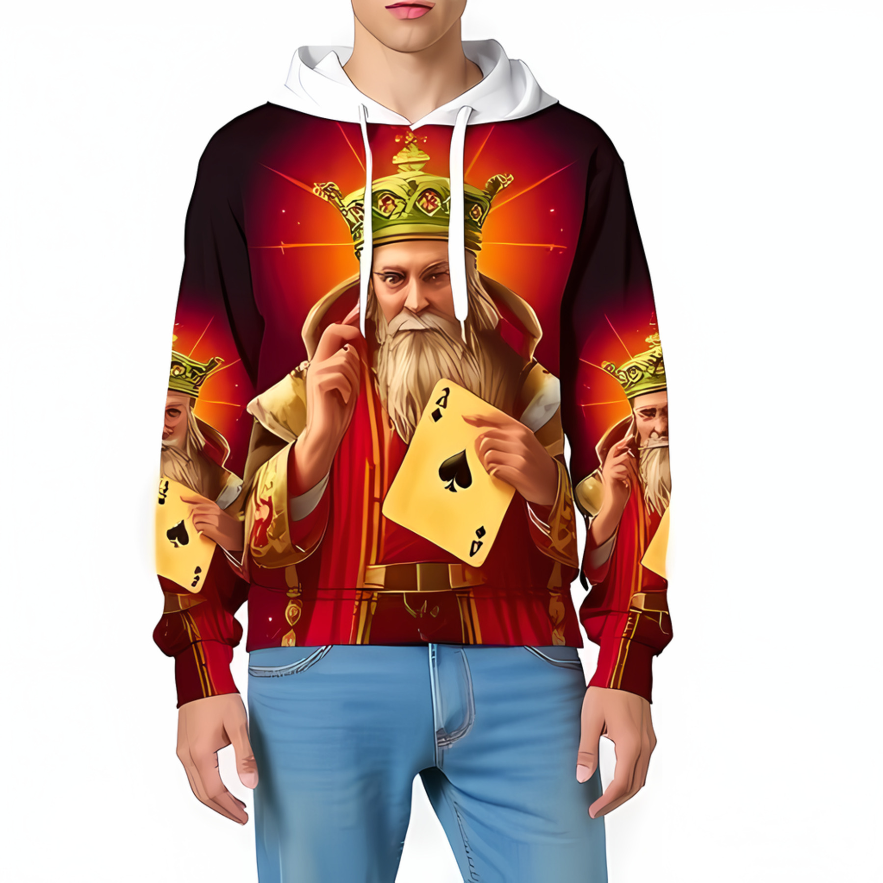 Vibrant 3D Graphic Hoodie with Figures in Red Robes & Crowns - Bold ...