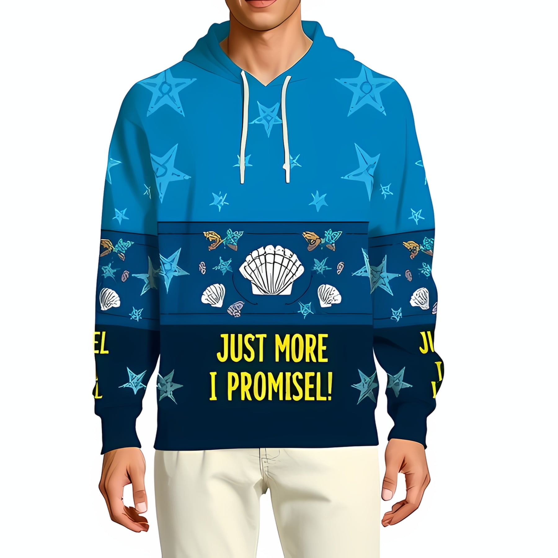 Vibrant 3D Hoodie with Base Starfish & Seashell Design 'Just More I ...
