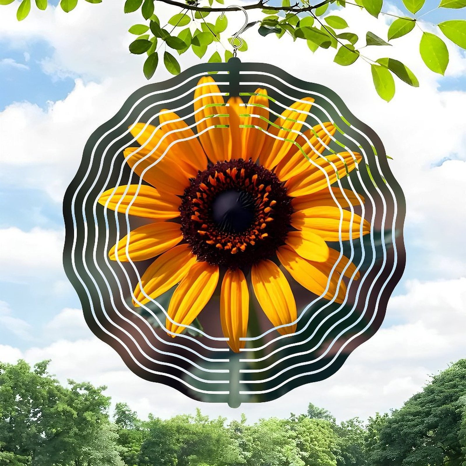 Vibrant 3D Metal Hanging Wind Spinner - Artistic Sunflower Design with ...