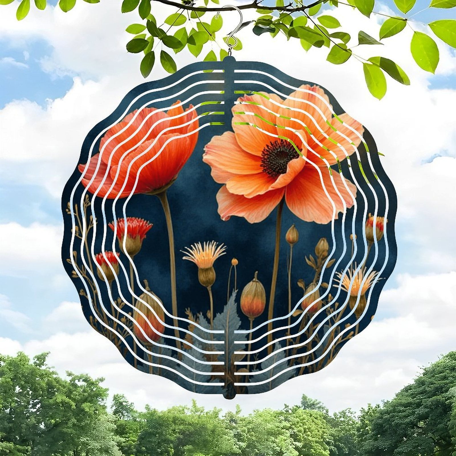 Vibrant 3D Metal Hanging Wind Spinner - Circular Design with Orange ...