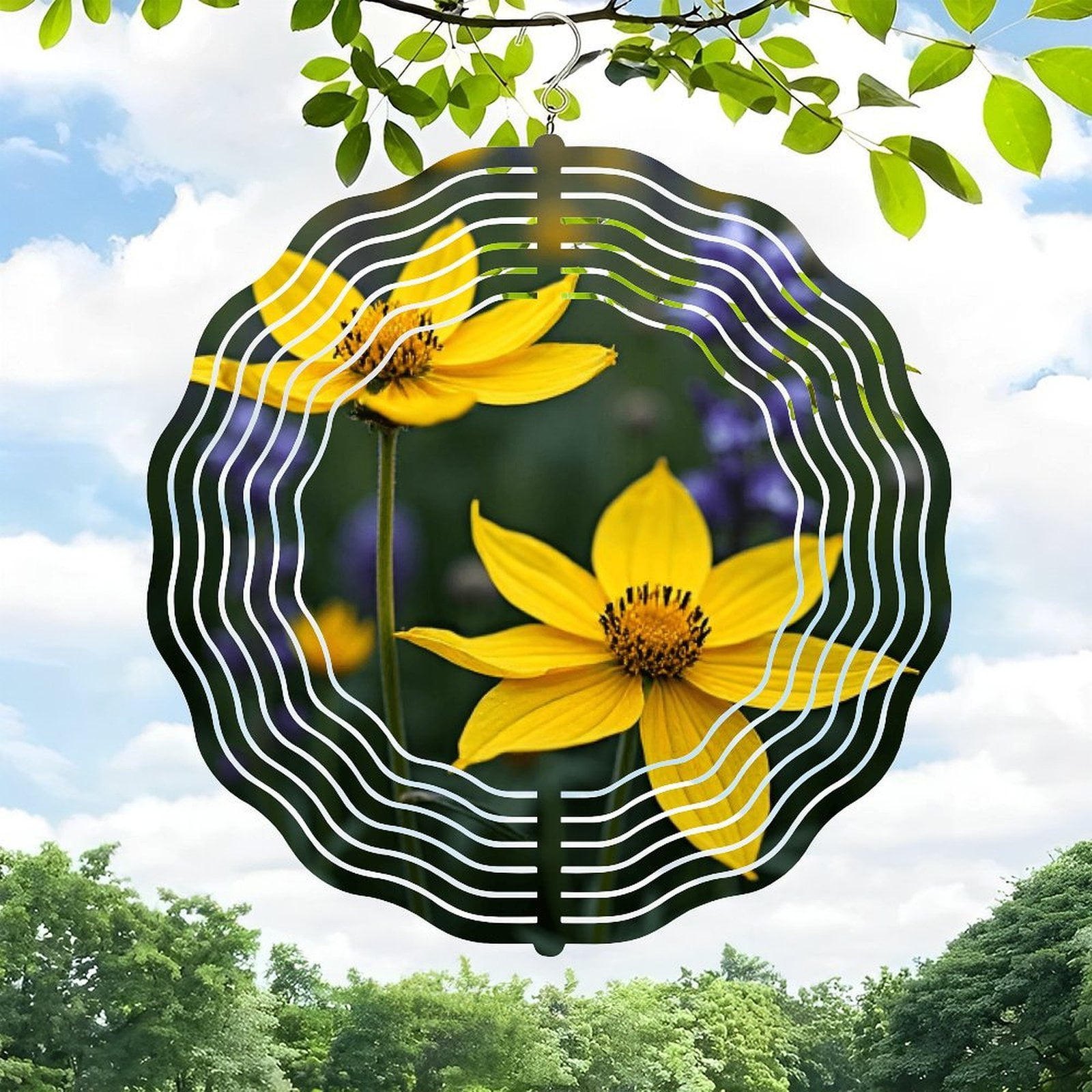 Vibrant 3D Metal Hanging Wind Spinner - Circular Flower Design with ...