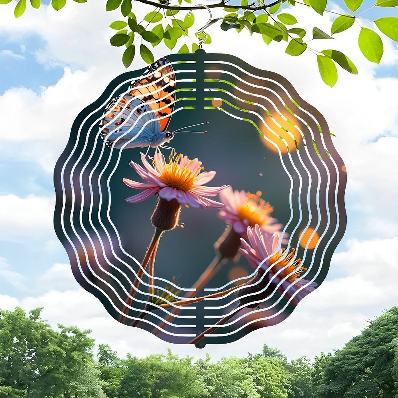 Vibrant 3D Metal Hanging Wind Spinner with Concentric Circular Pattern ...