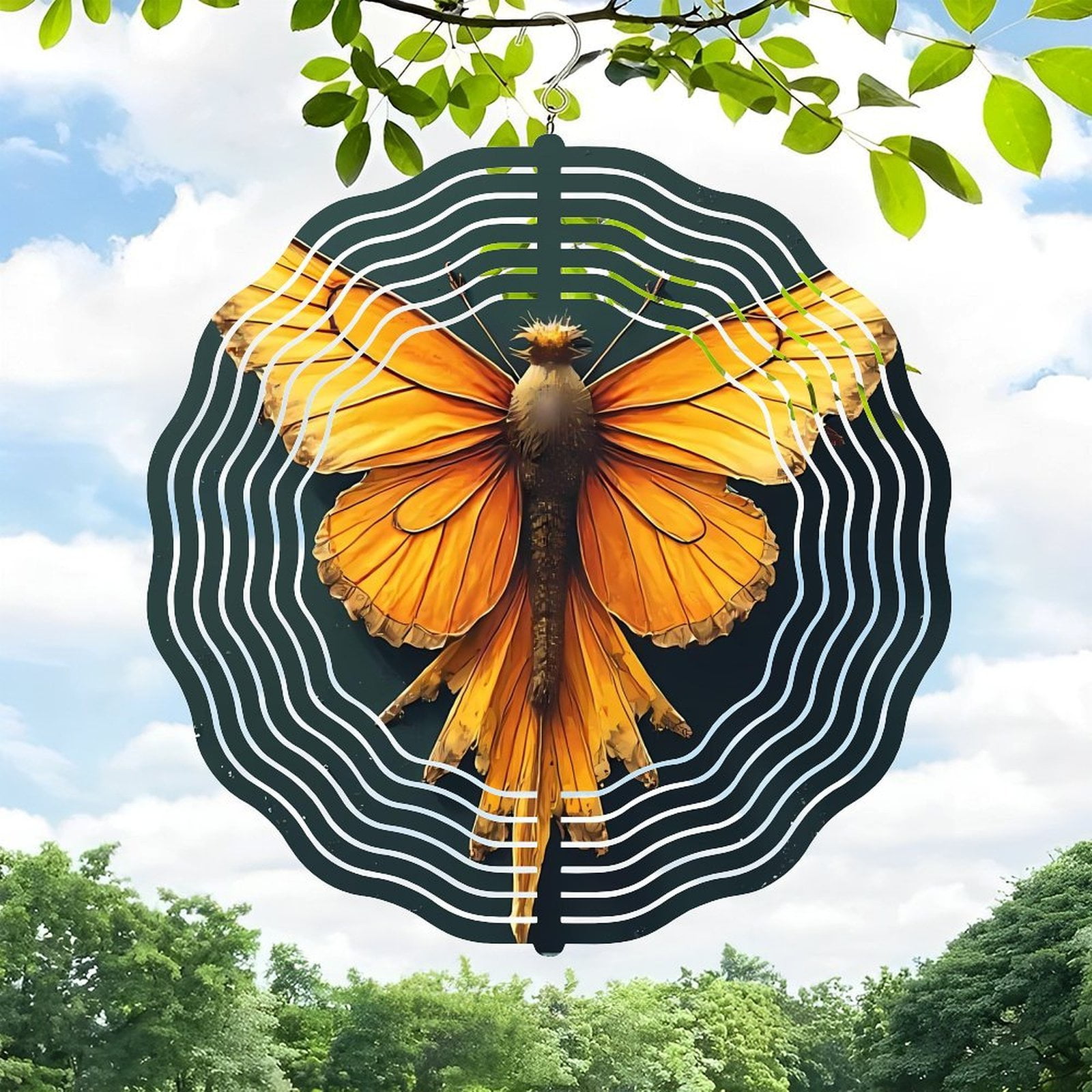 Vibrant 3D Metal Hanging Wind Spinner - Orange Butterfly Design with ...