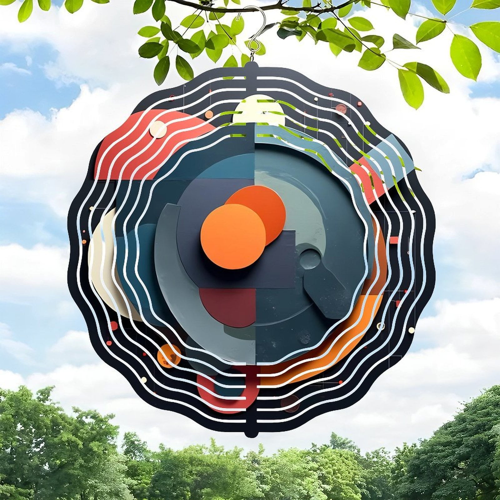 Vibrant 3D Metal Hanging Wind Spinners - Abstract Concentric Waves ...