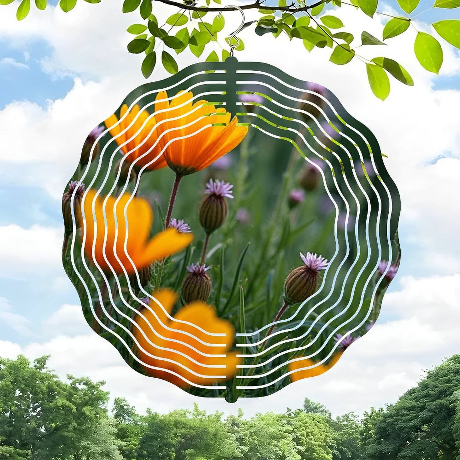 Vibrant 3D Metal Hanging Wind Spinners for Yard & Garden - Concentric ...