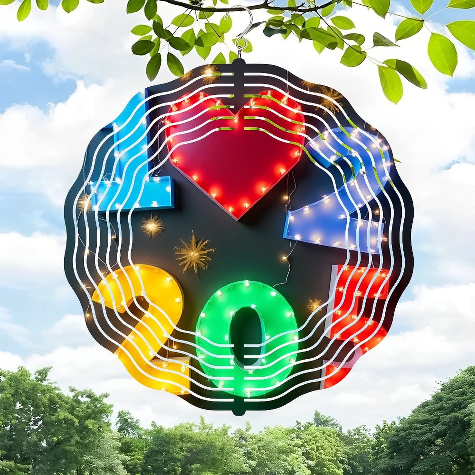 Vibrant 3D Metal Hanging Wind Spinners for Yard & Garden - Heart Design ...