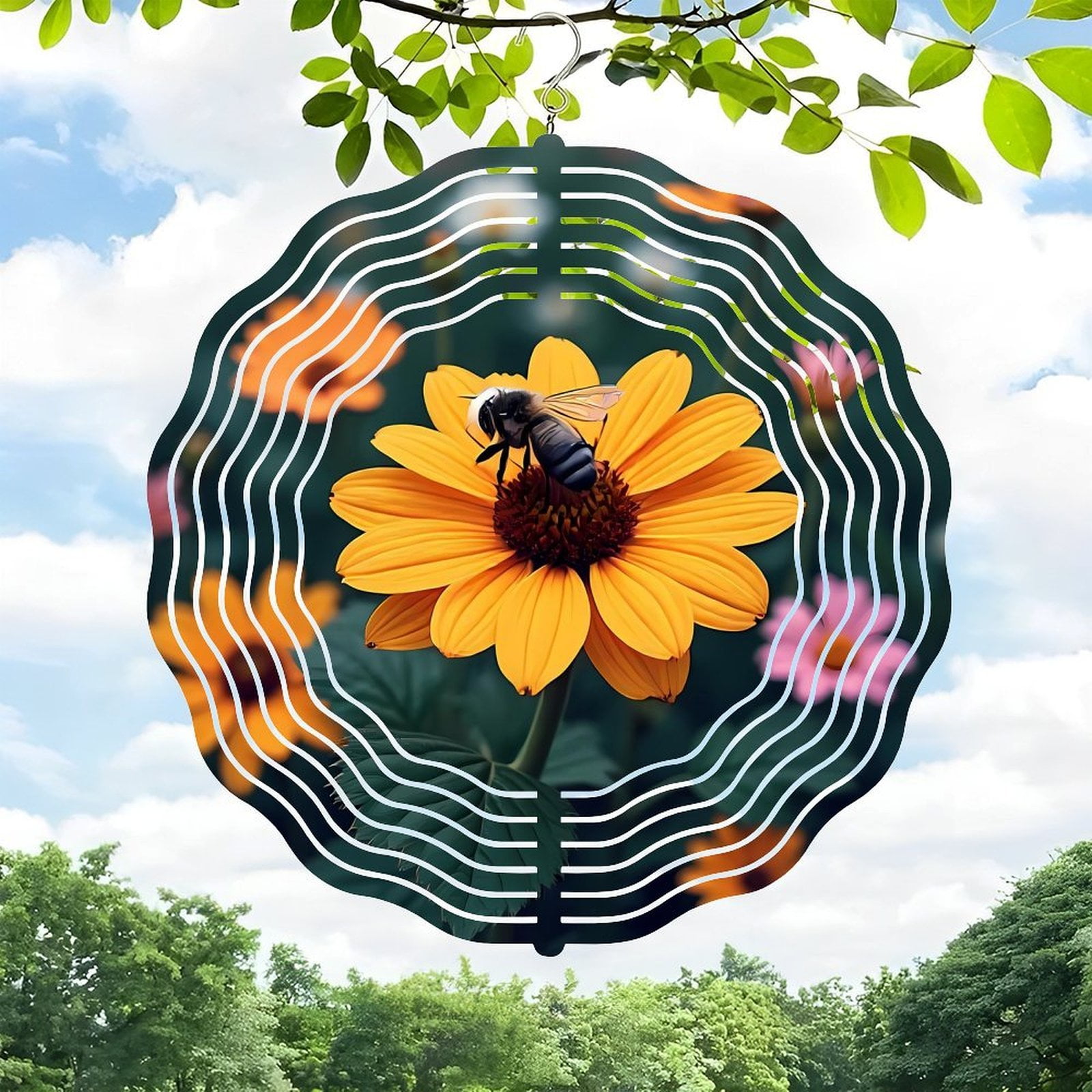 Vibrant 3D Metal Hanging Wind Spinners with Wavy Pattern Design ...