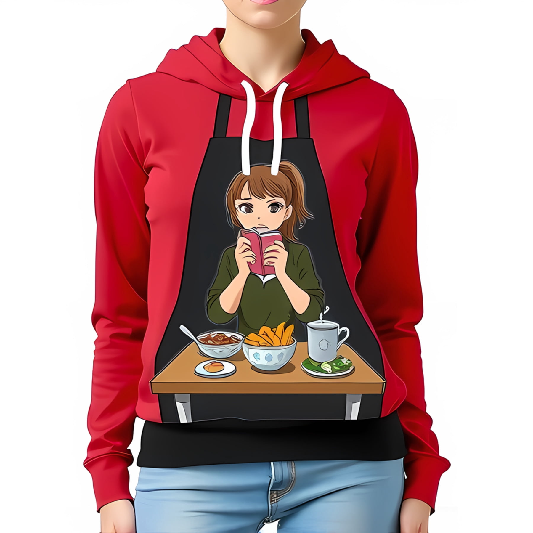Vibrant 3D Red Hoodie with Cozy Dining Scene Design - Perfect for ...