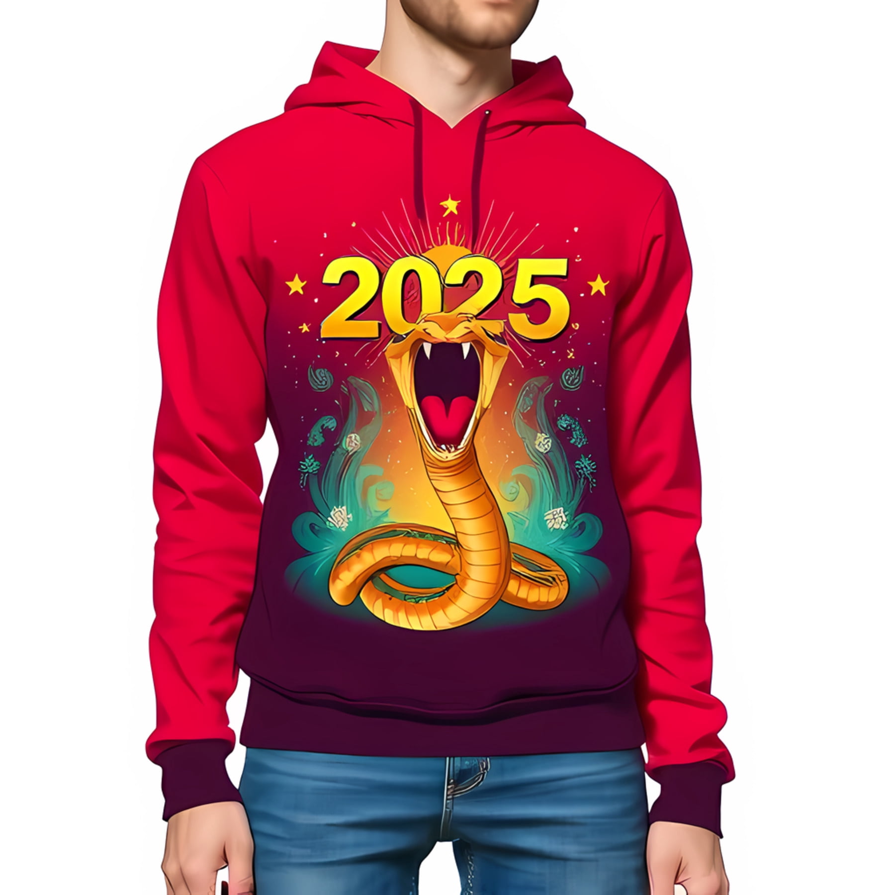 Vibrant 3D Red Hoodie with Golden Design for 2025 Bold Colors & Festive ...