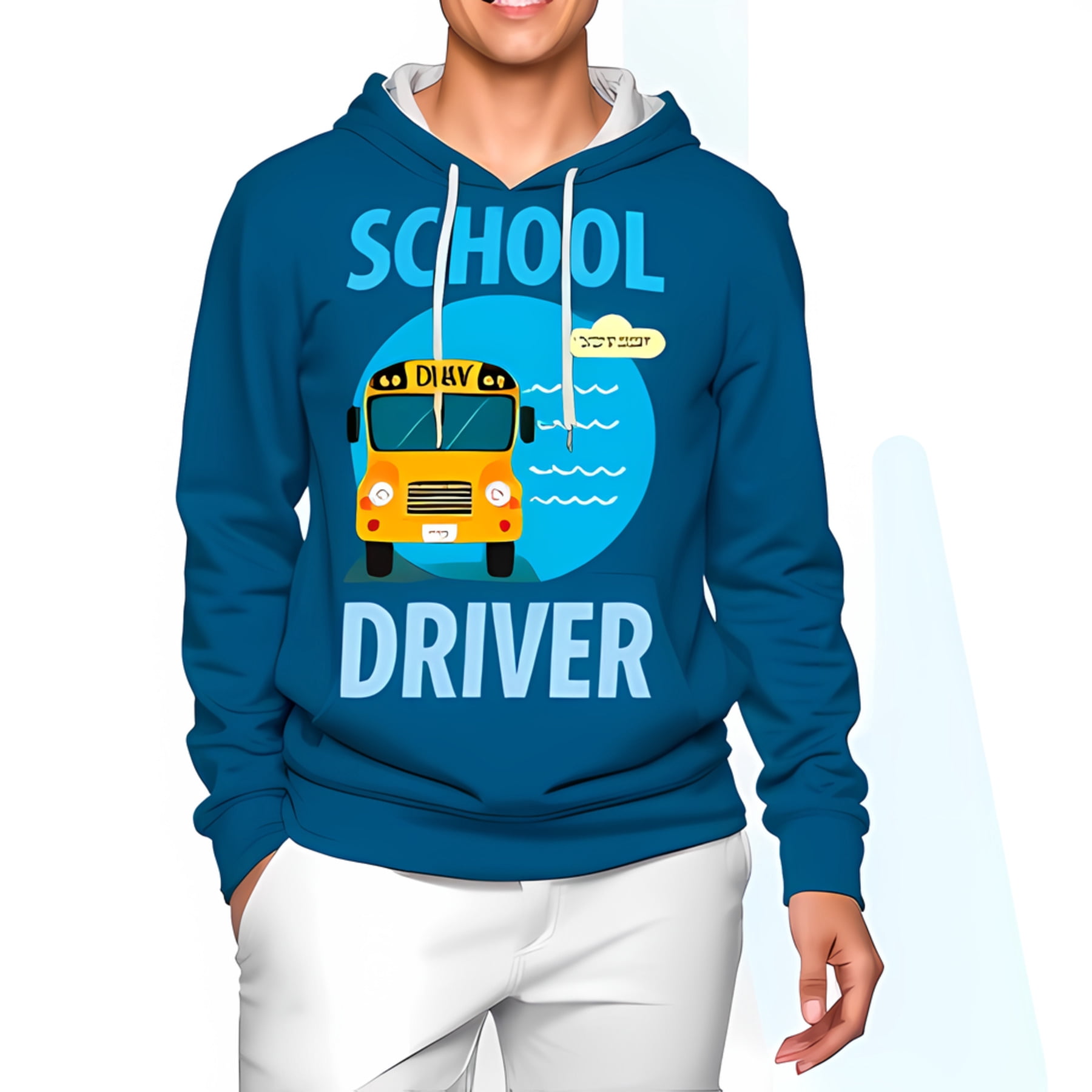 Vibrant 3D School Driver Hoodie with Cheerful Yellow Bus & Playful ...