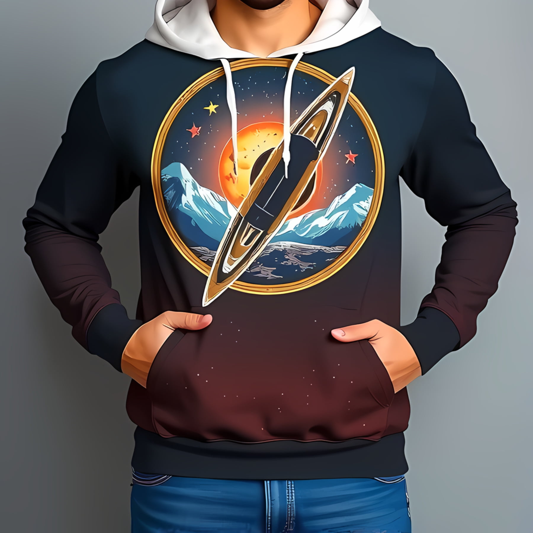 Vibrant 3D Spaceship Hoodie - Artistic Design Soft Comfortable Unique ...