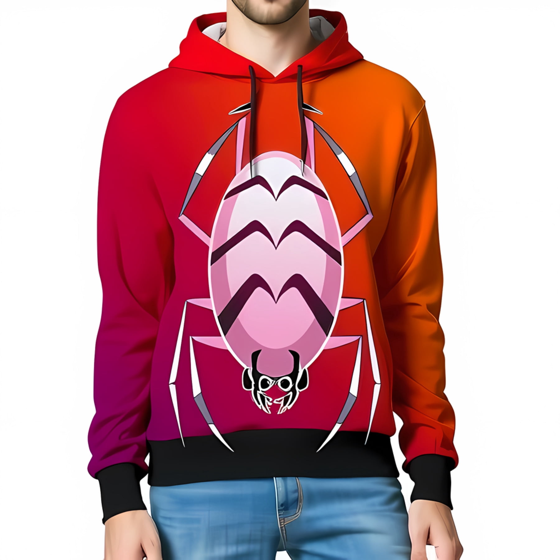 Vibrant 3D Spider Hoodie with Gradient Crimson to Orange Design Unique ...