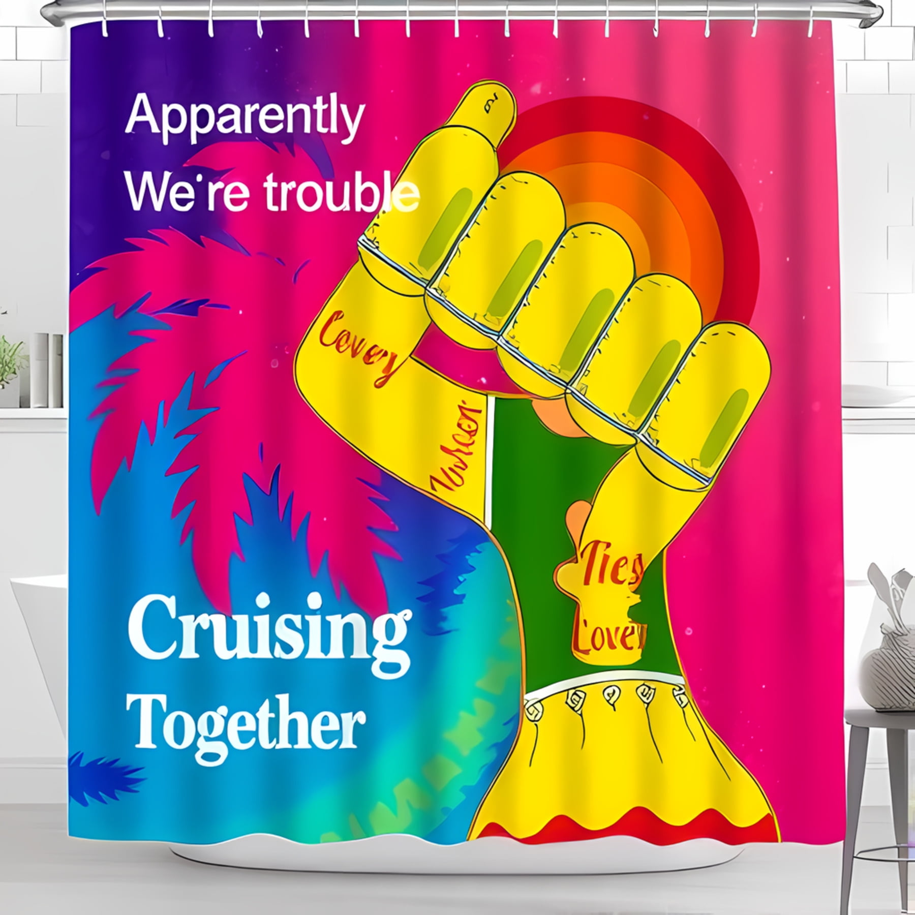 Vibrant 70s Inspired Shower Curtain with Bold & Colorful Tie- Patterns ...