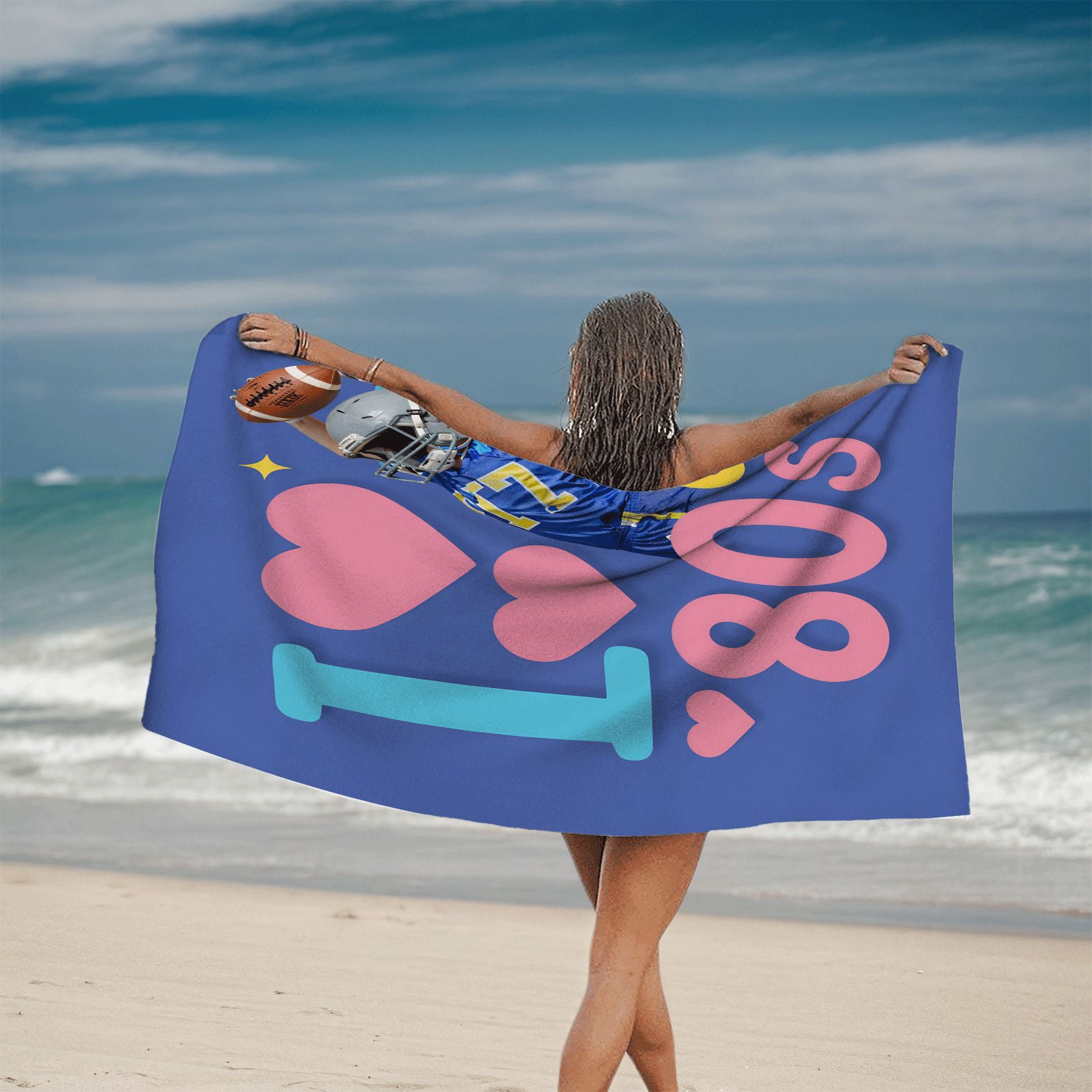 Vibrant 80s Nostalgia Bath Towel - " I ️ LOW 80s " Design with Football ...