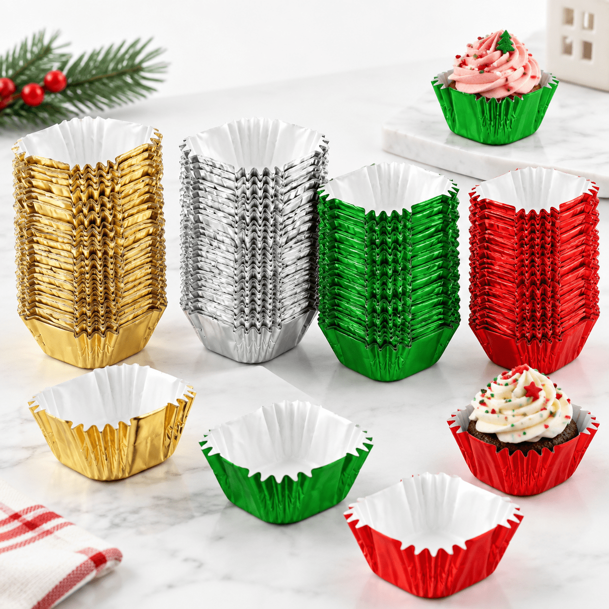 Vibrant 900 Count Square Foil Mini Cupcake Liners Baking Cups - Walmart.com