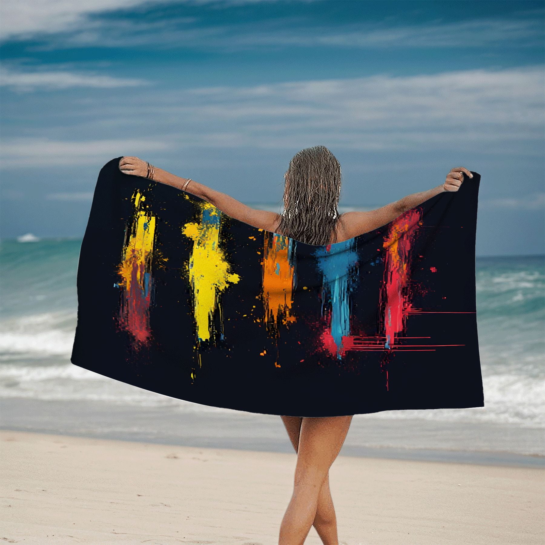 Vibrant Abstract Beach Towel - Colorful Horizontal Design for Pool ...