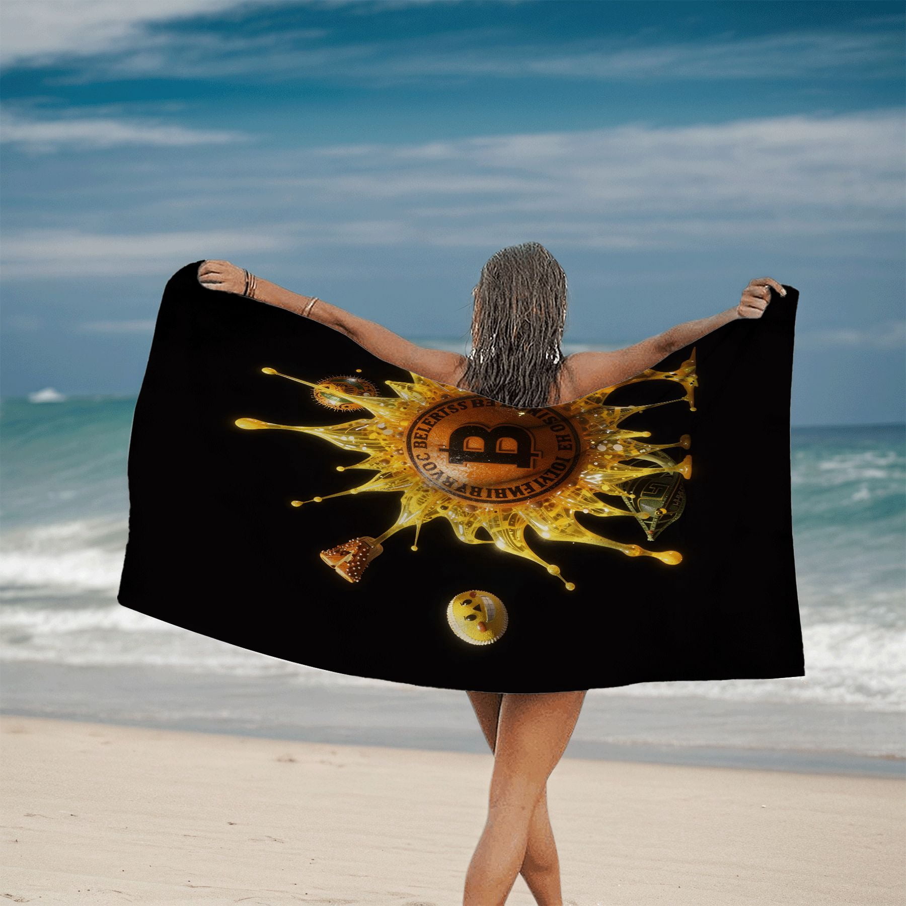 Vibrant Abstract Beach Towel with Circular ' B ' Emblem Whimsical Egg ...