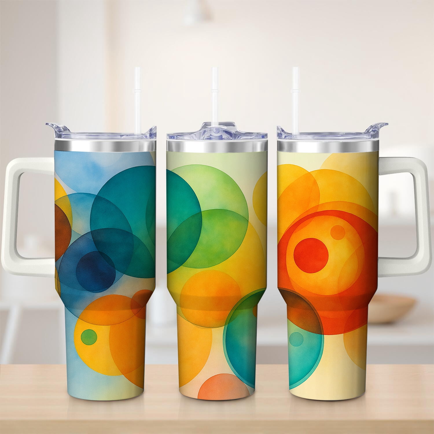 Vibrant Abstract Circle Stainless Steel Insulated Mug with Lid and ...