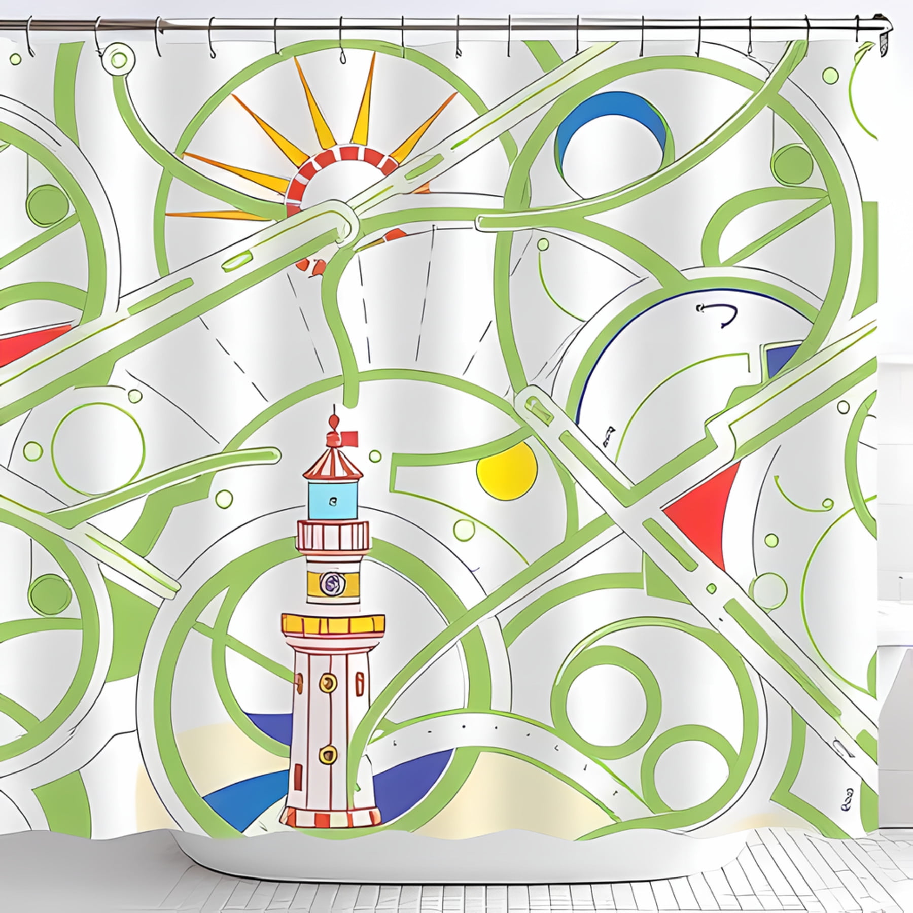Vibrant Abstract Lighthouse Shower Curtain - Green Circular Patterns ...