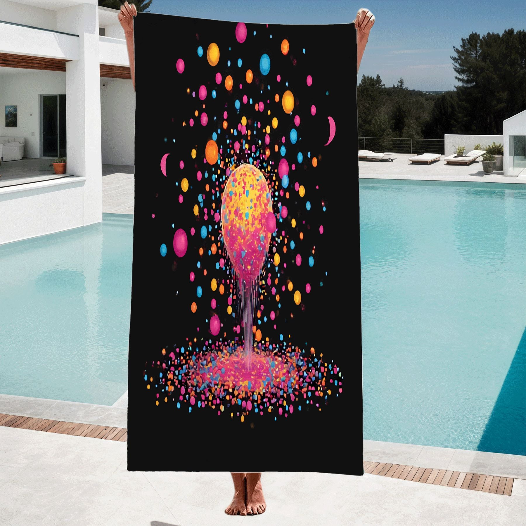 Vibrant Abstract Melting Design Beach Towel - Colorful Drips & Dots ...