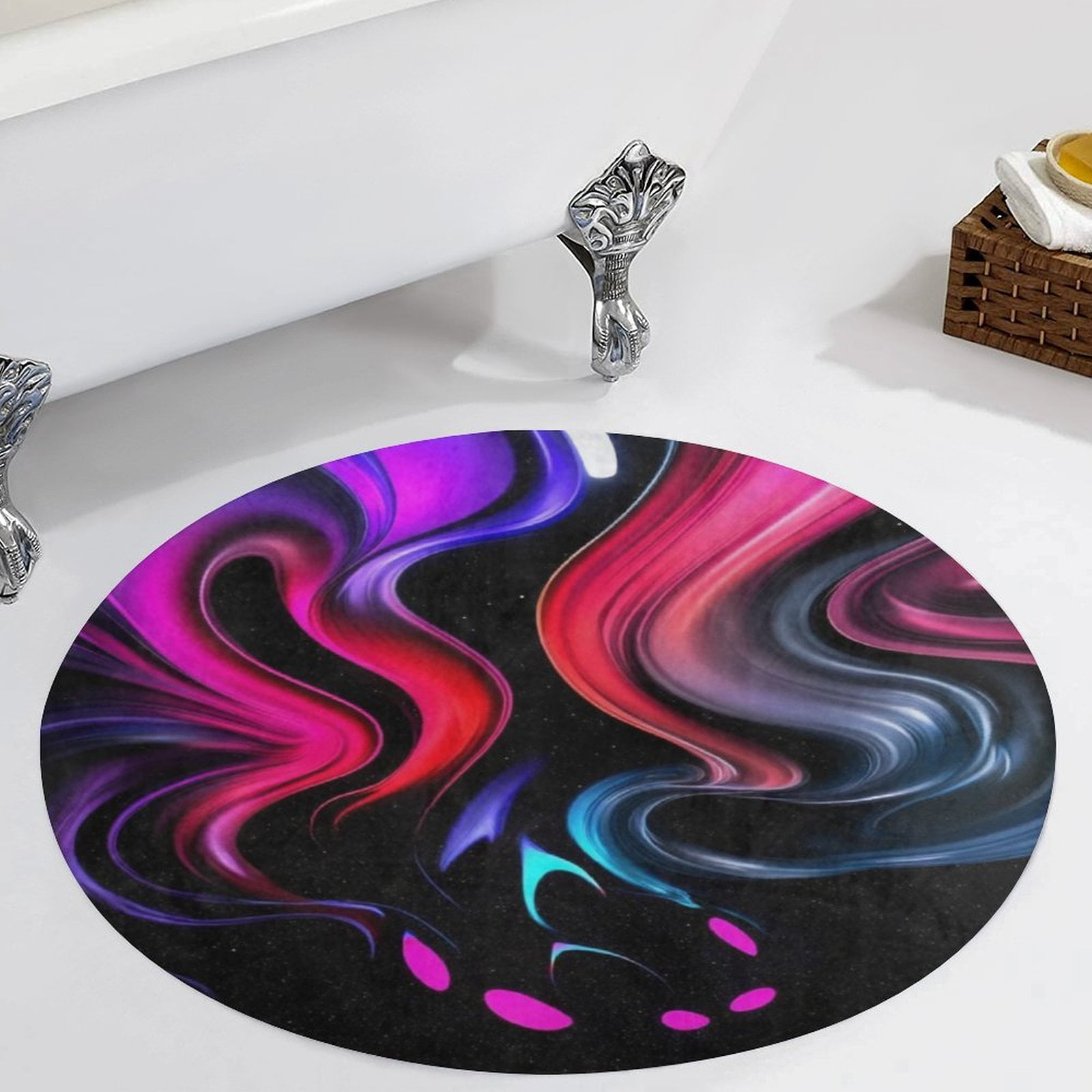 Vibrant Abstract Neon Swirls Area Round Carpet Living Room Bedroom Rugs ...
